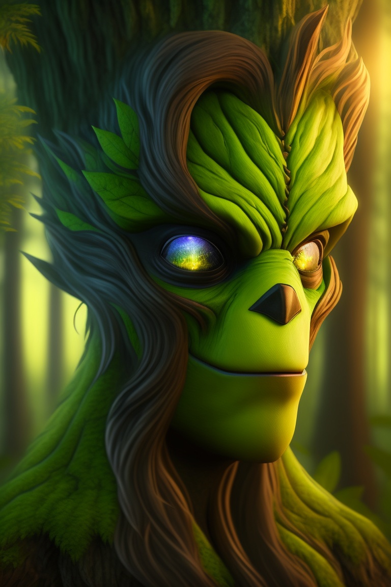 Lexica - Half face Groot, half face Swamp Thing, cute, tree, contrast