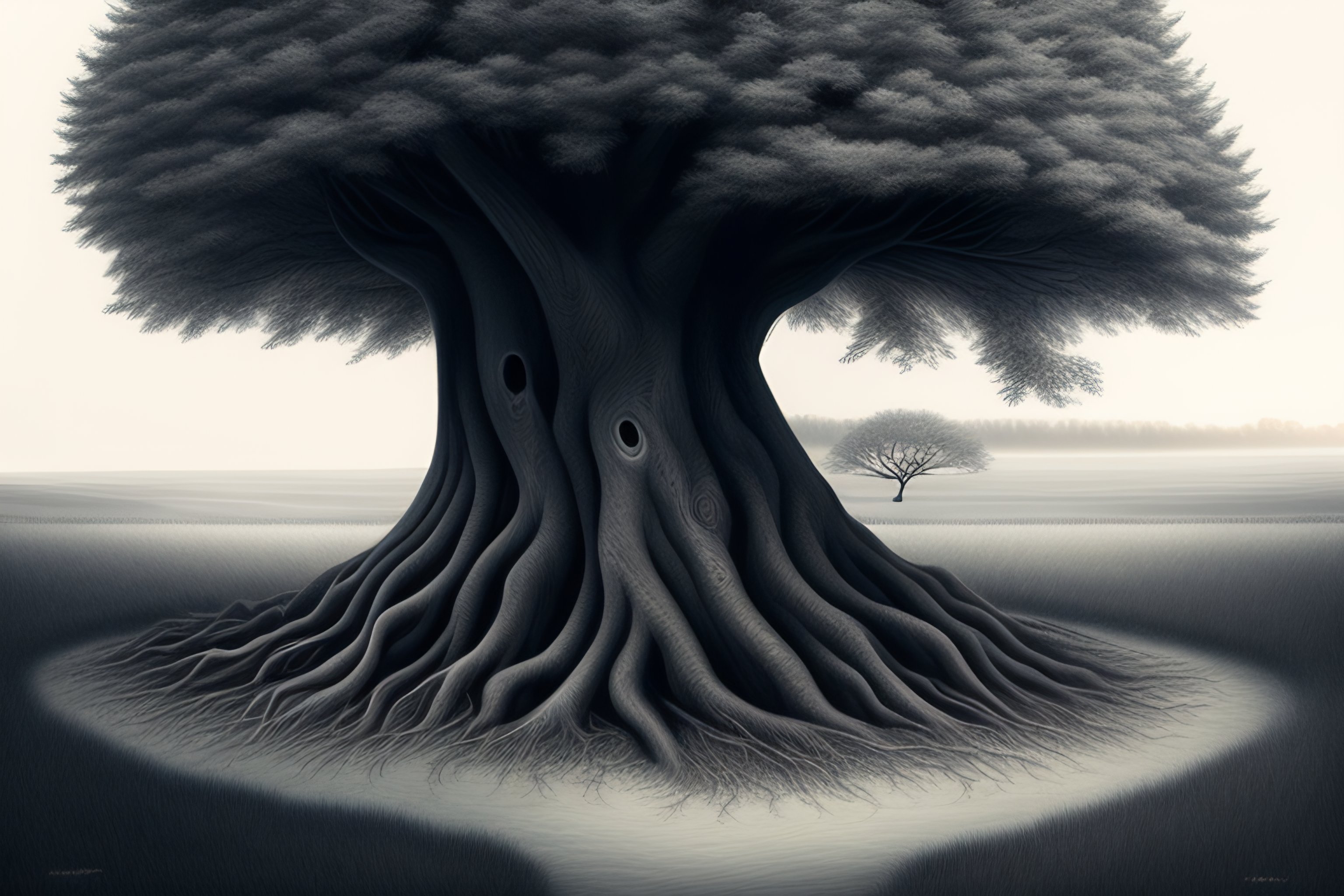 Lexica - Pencil art, large tree with deep roots