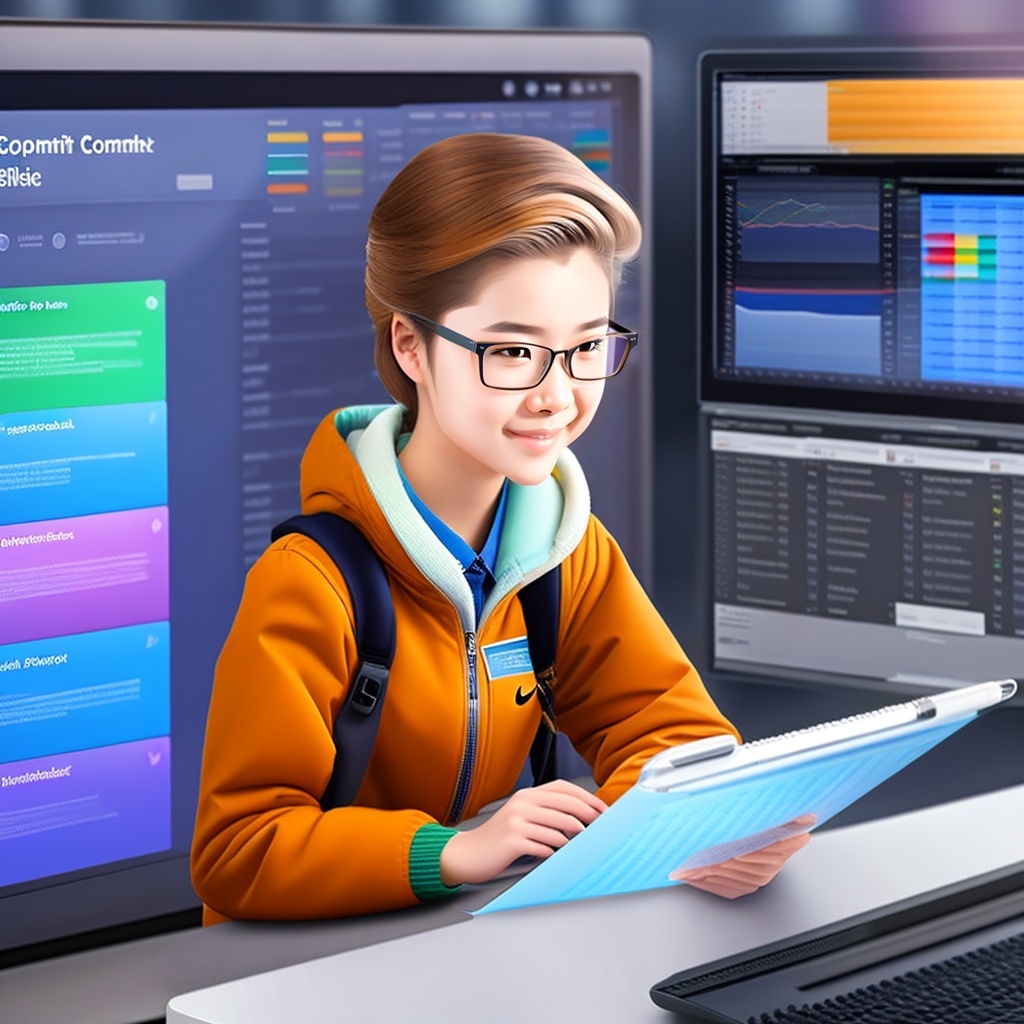 Lexica - Student sitting in front of the computer, using spreadsheets.