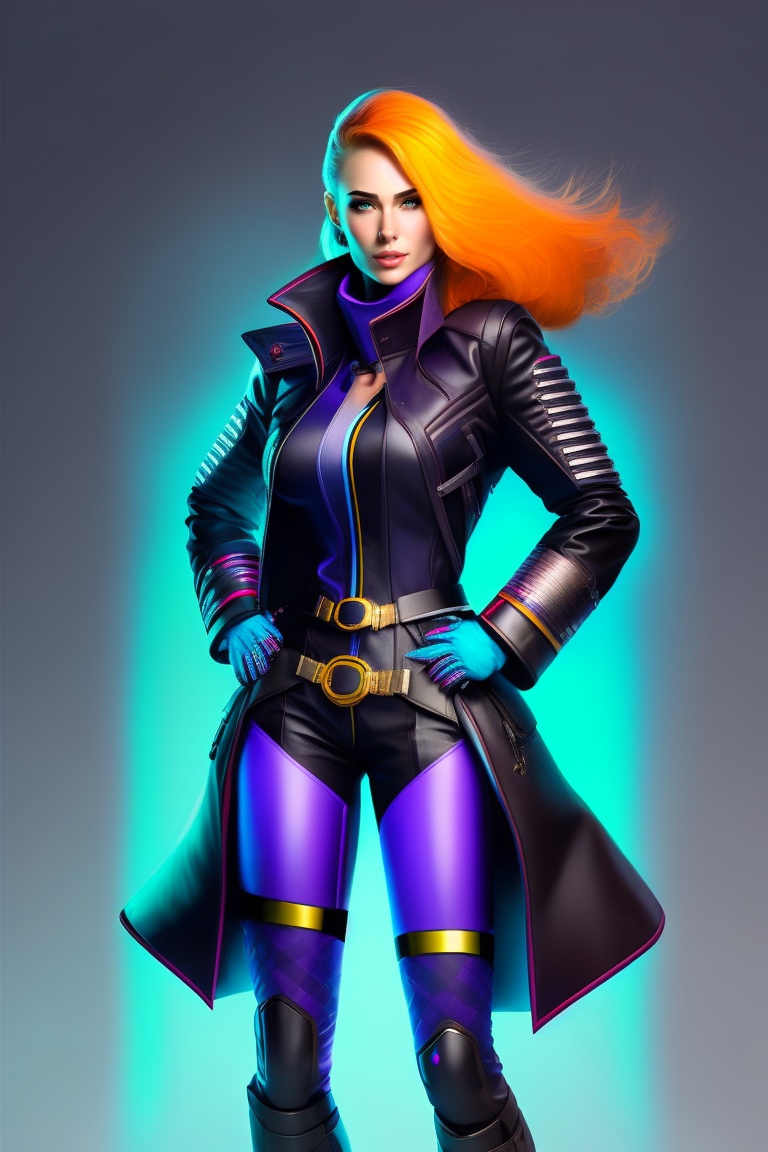 Lexica - Outfit and Equipment: She wears a long black leather coat with ...