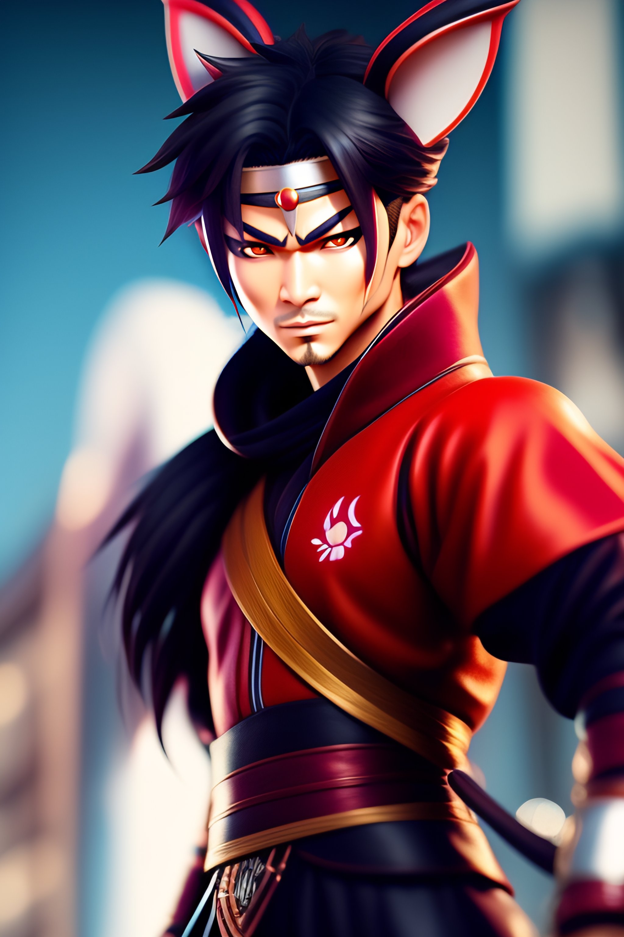 Lexica - Human with rabbit ear, having a rabbit tail in ninja outfit ...