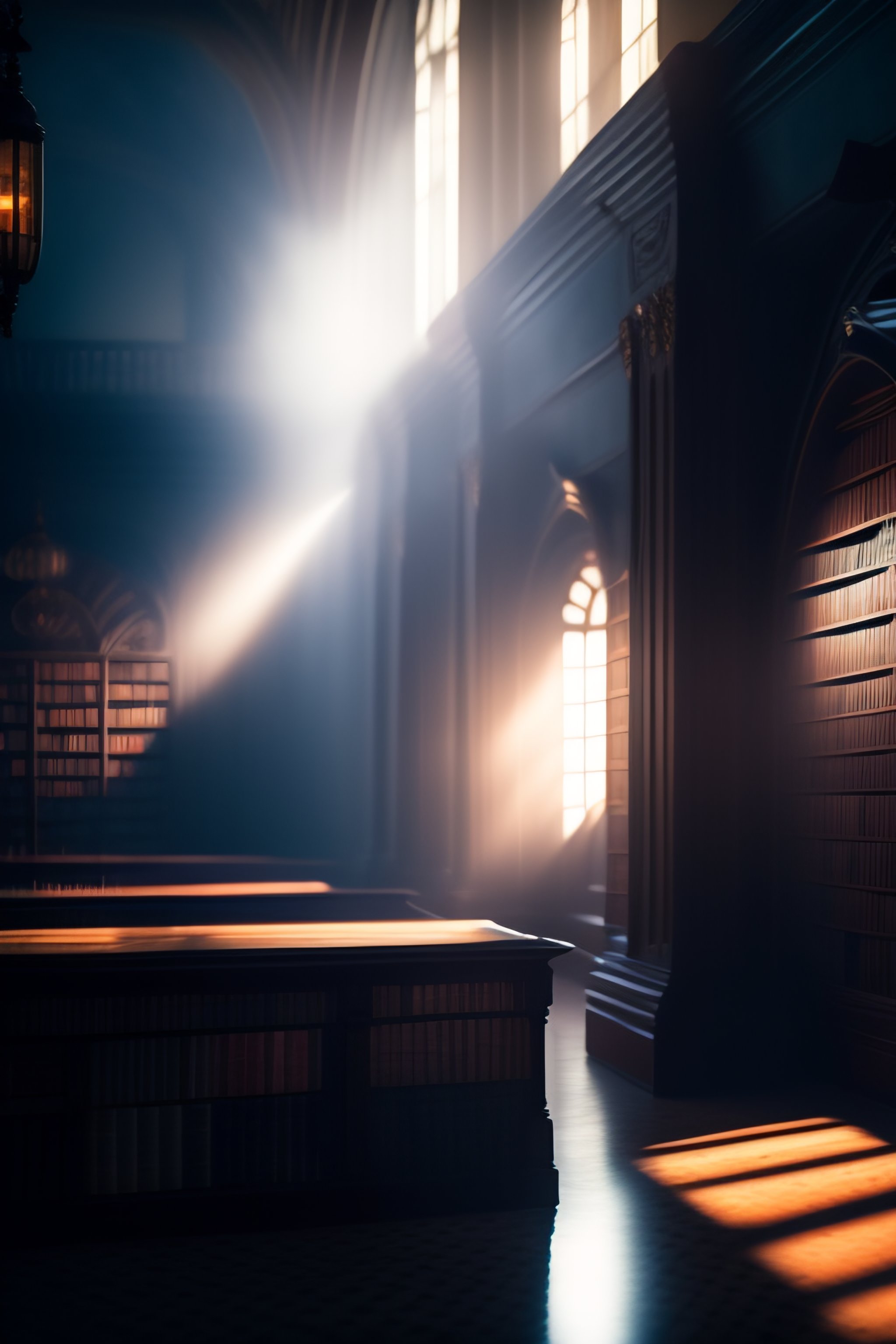 Lexica - A movie still image of an old dusty library, shafts of light ...
