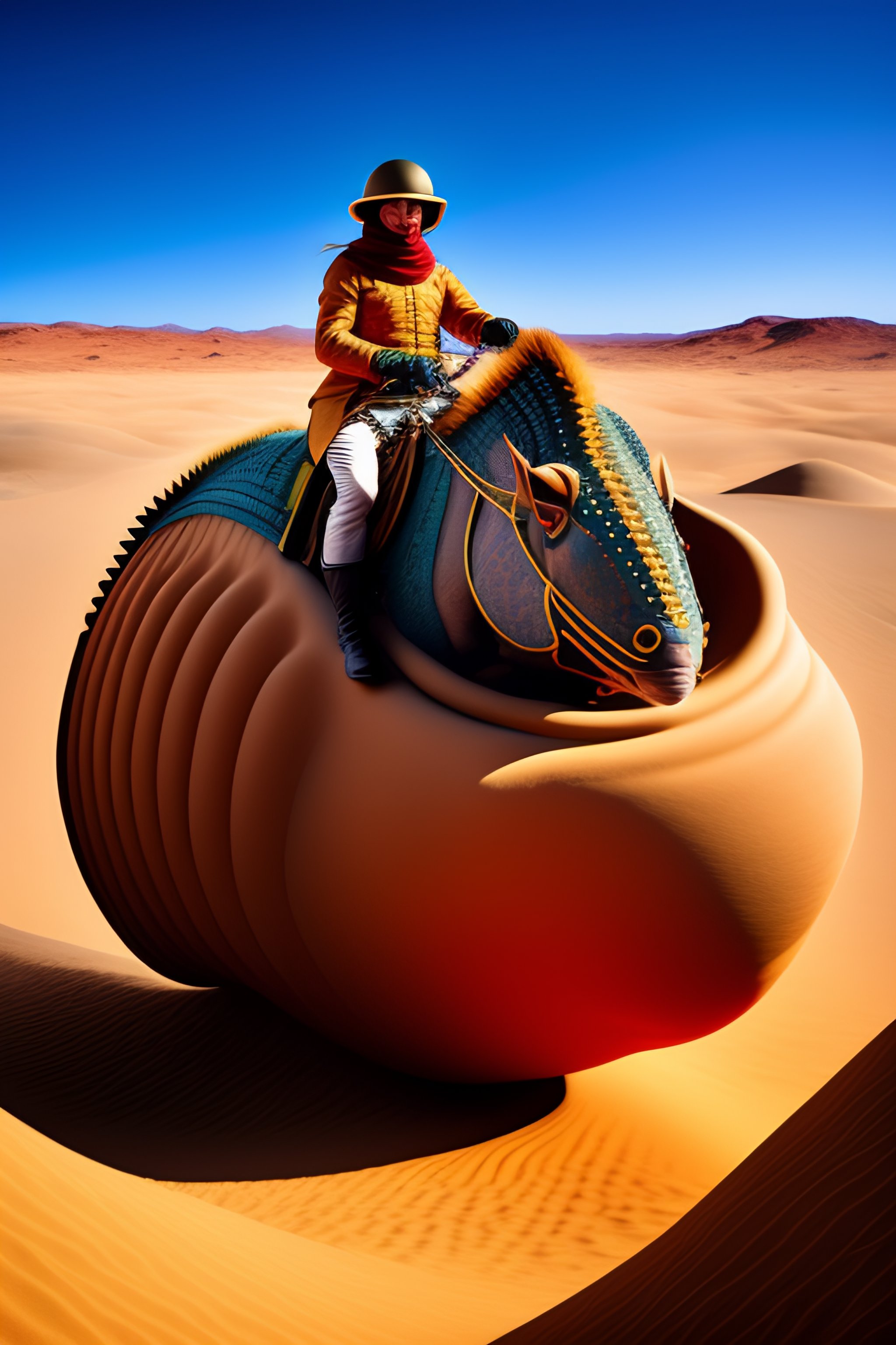 Lexica - Paul atreides riding a sandworm in the impressionist style
