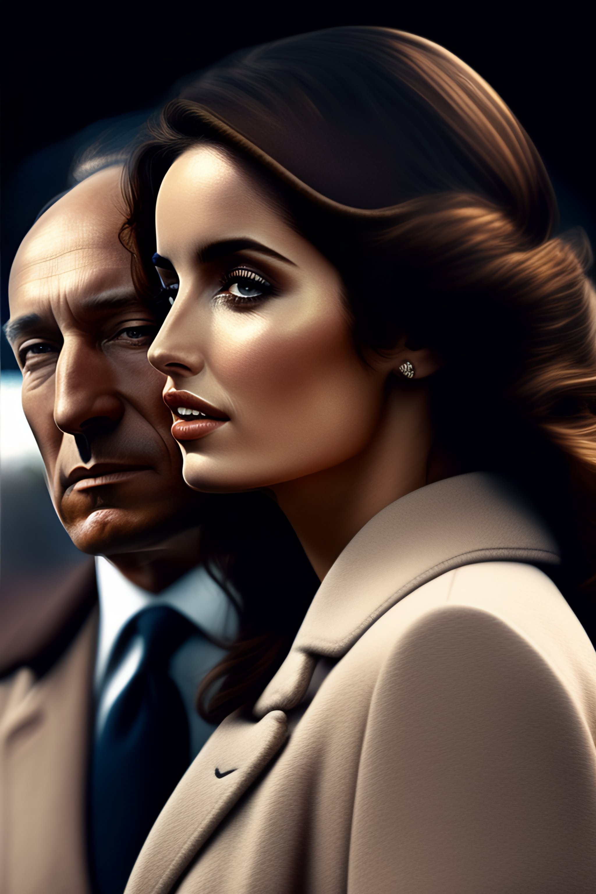 Lexica - 35 mm portrait of Pierre Trudeau and Ana de Armas, photorealistic
