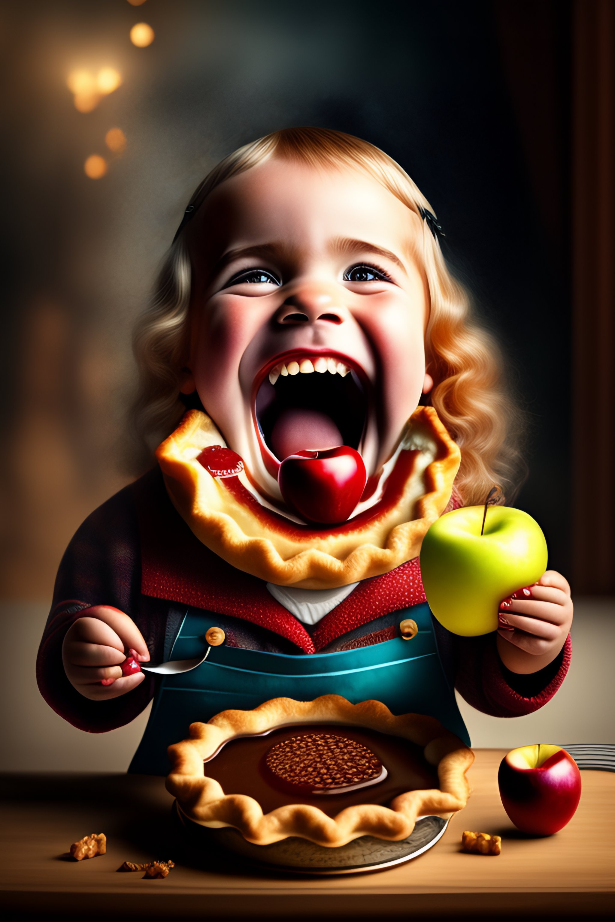 Lexica - Little dwarf Jaws of Death with apple pie in hand cry but with ...