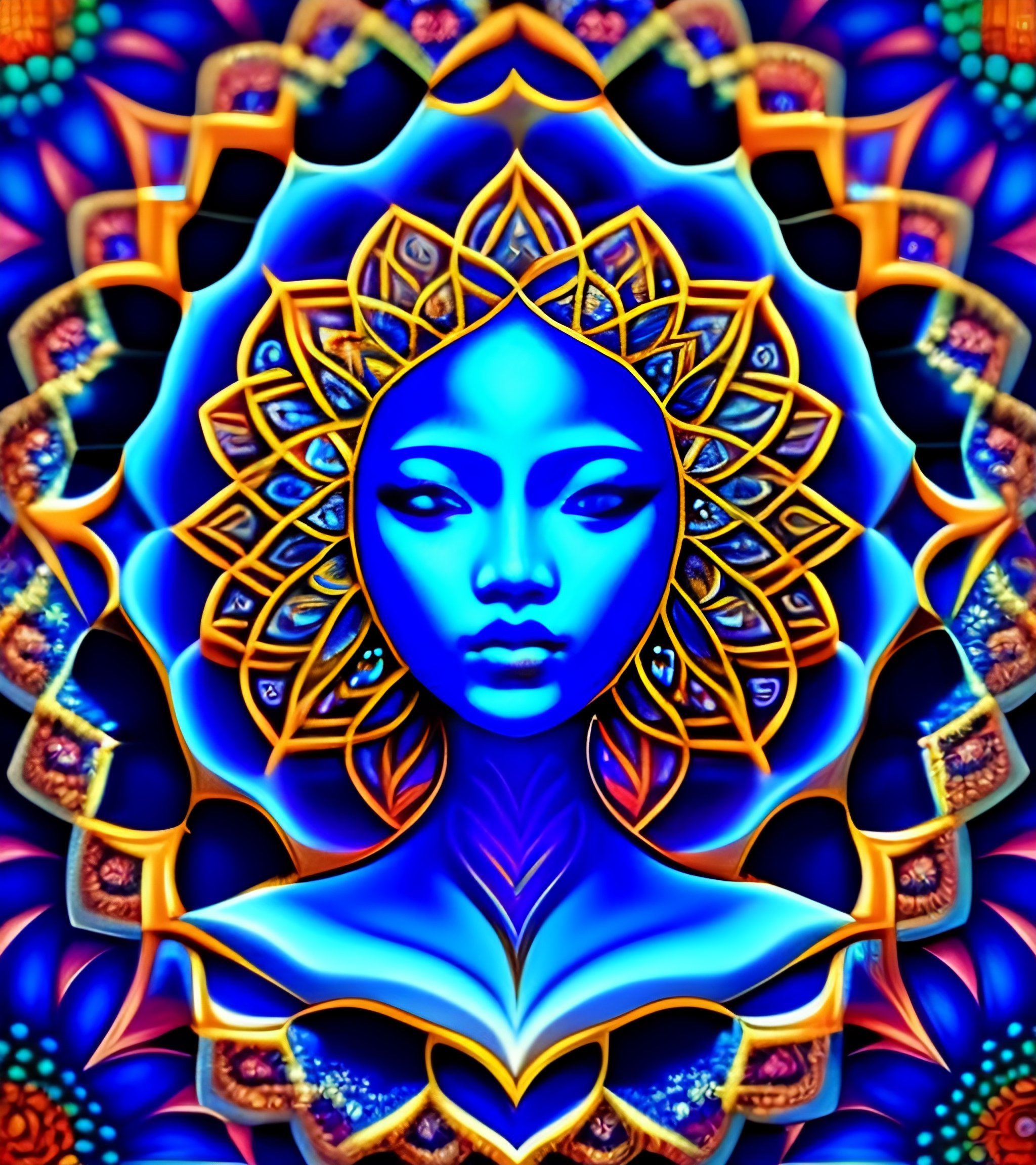 Lexica - 2d blue avatar humanoid drawing psychedelic, 2d flat, mandala ...