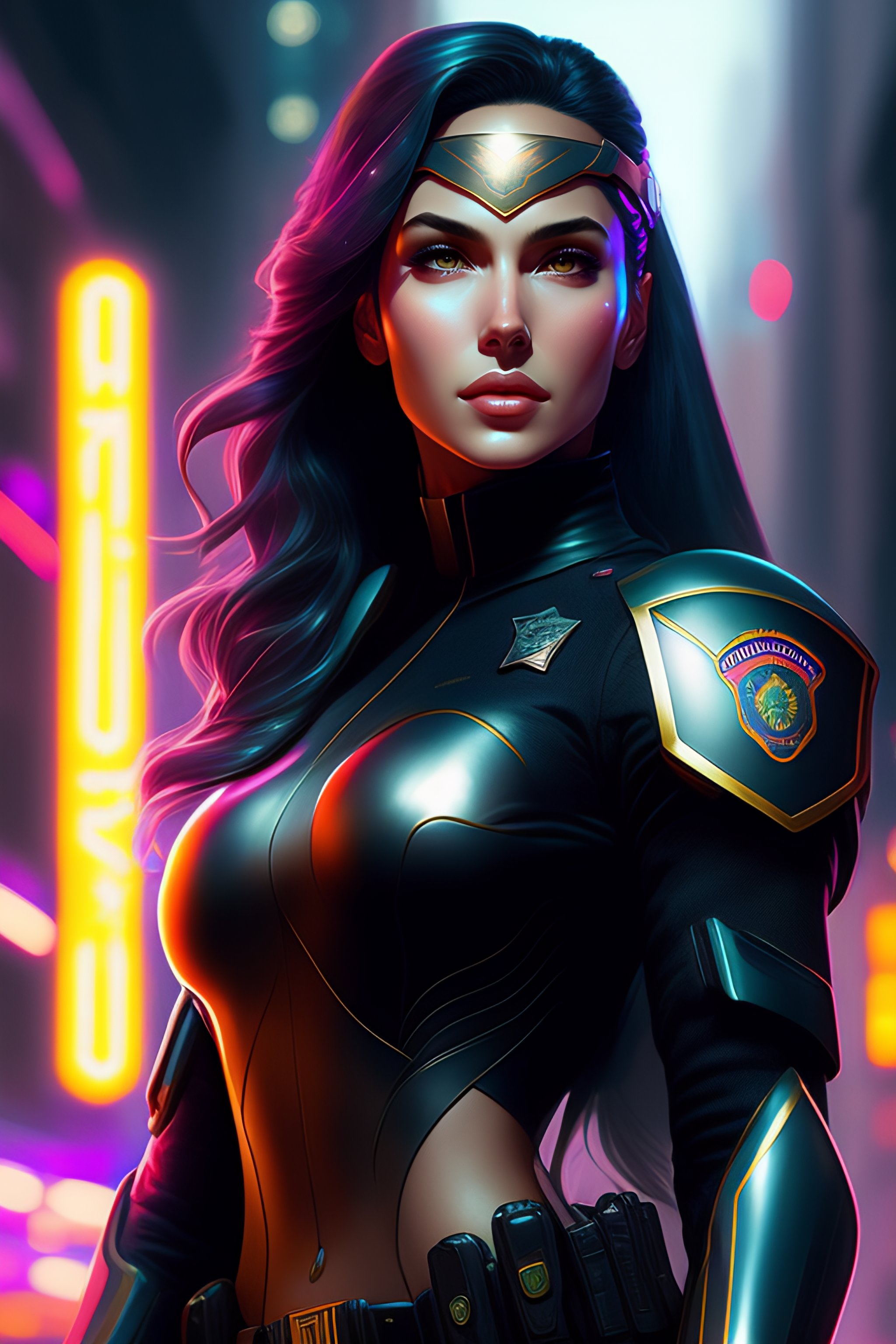 Lexica - Anime key visual of Gal Gadot police officer, neon, cyberpunk ...