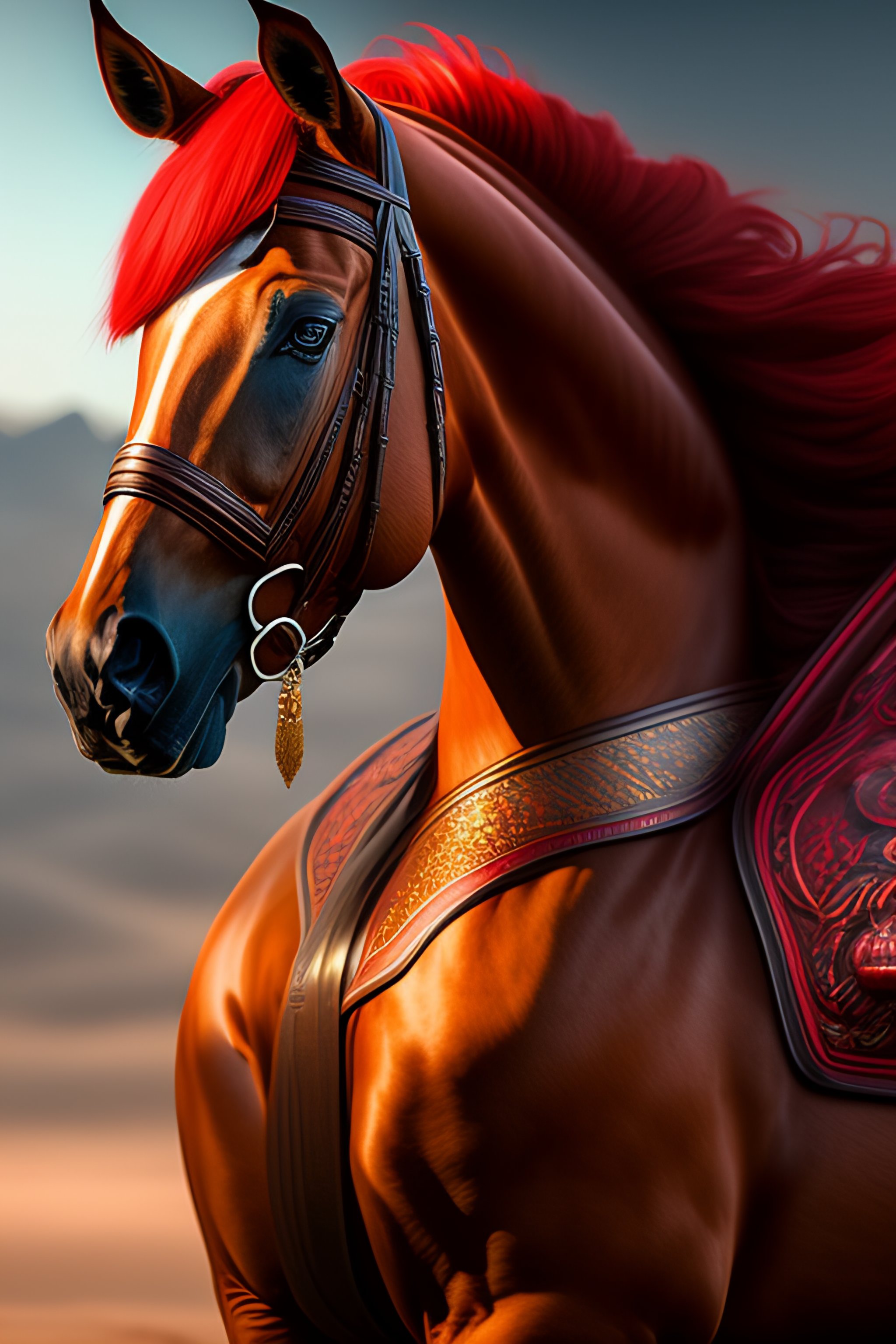 Lexica - Portrait painting of a cybernetic red horse with power armor ...