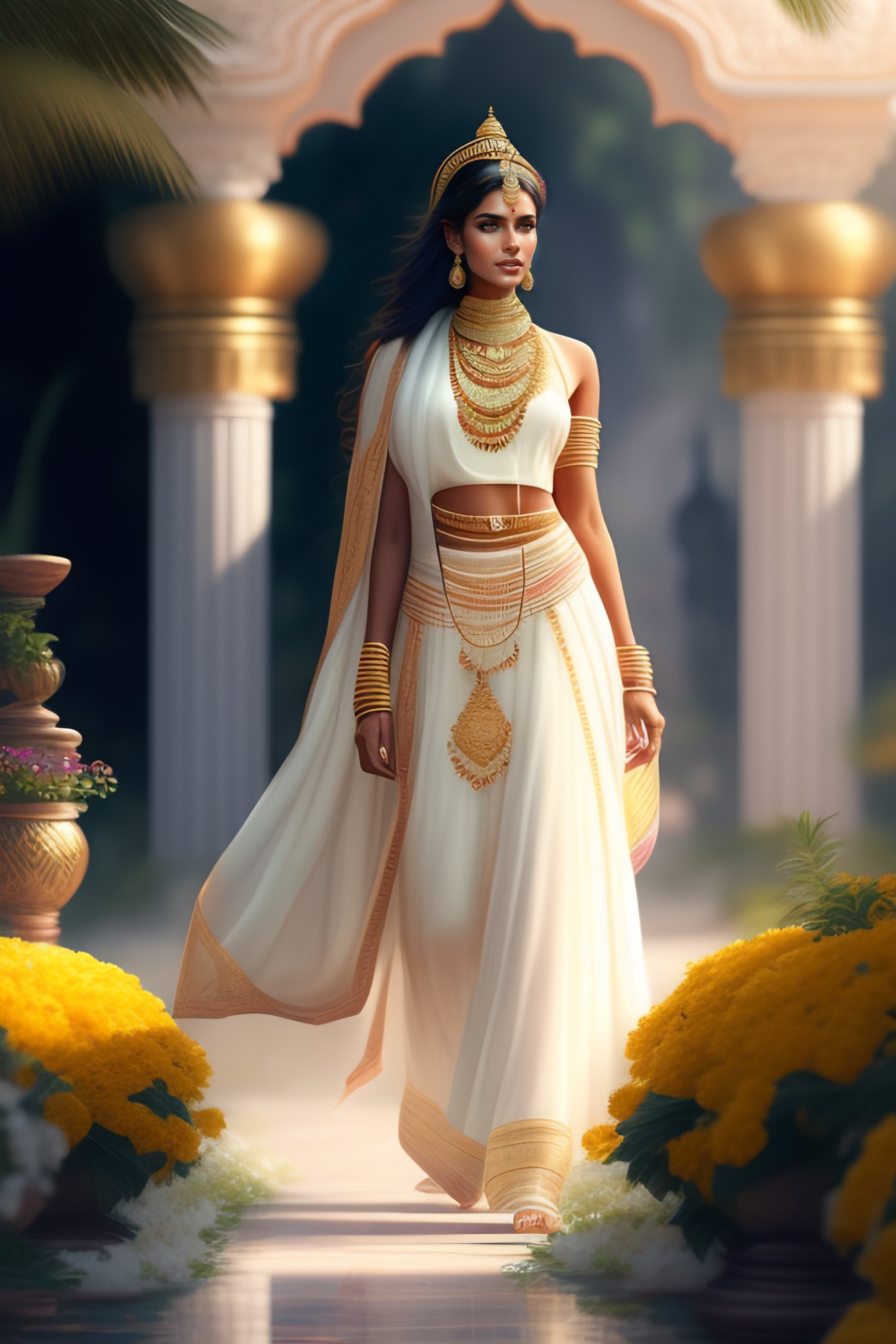 Lexica - Beautiful indian princess wearing white clothes and gold ...