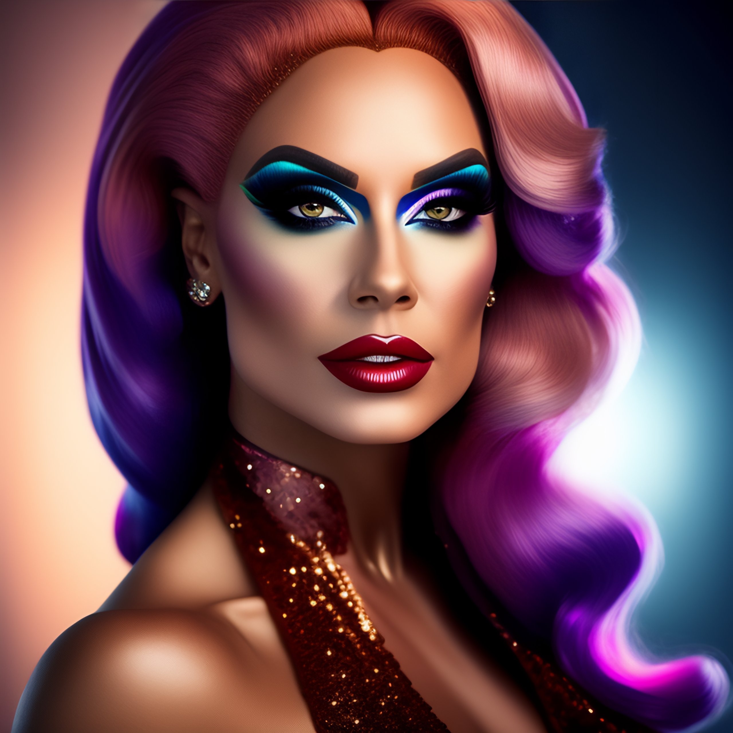 Lexica - Realistic image, a british drag artist wearing neutral makeup ...