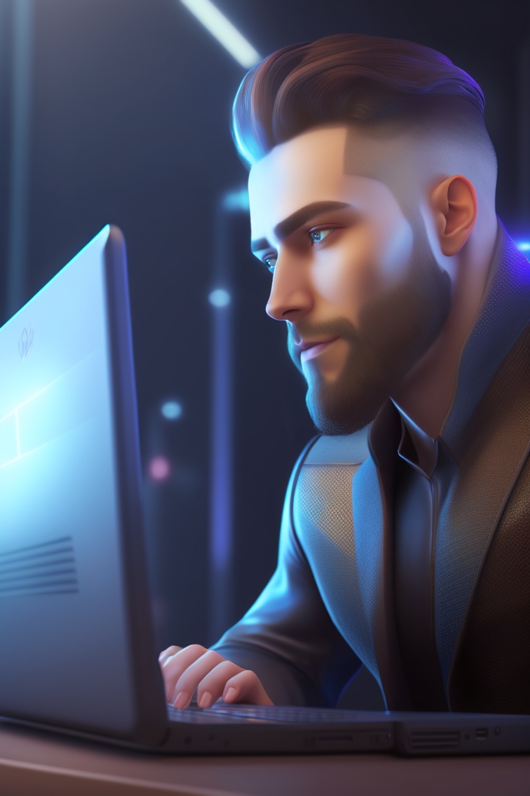 Lexica - A man working on his computer, futuristic design, some robots ...