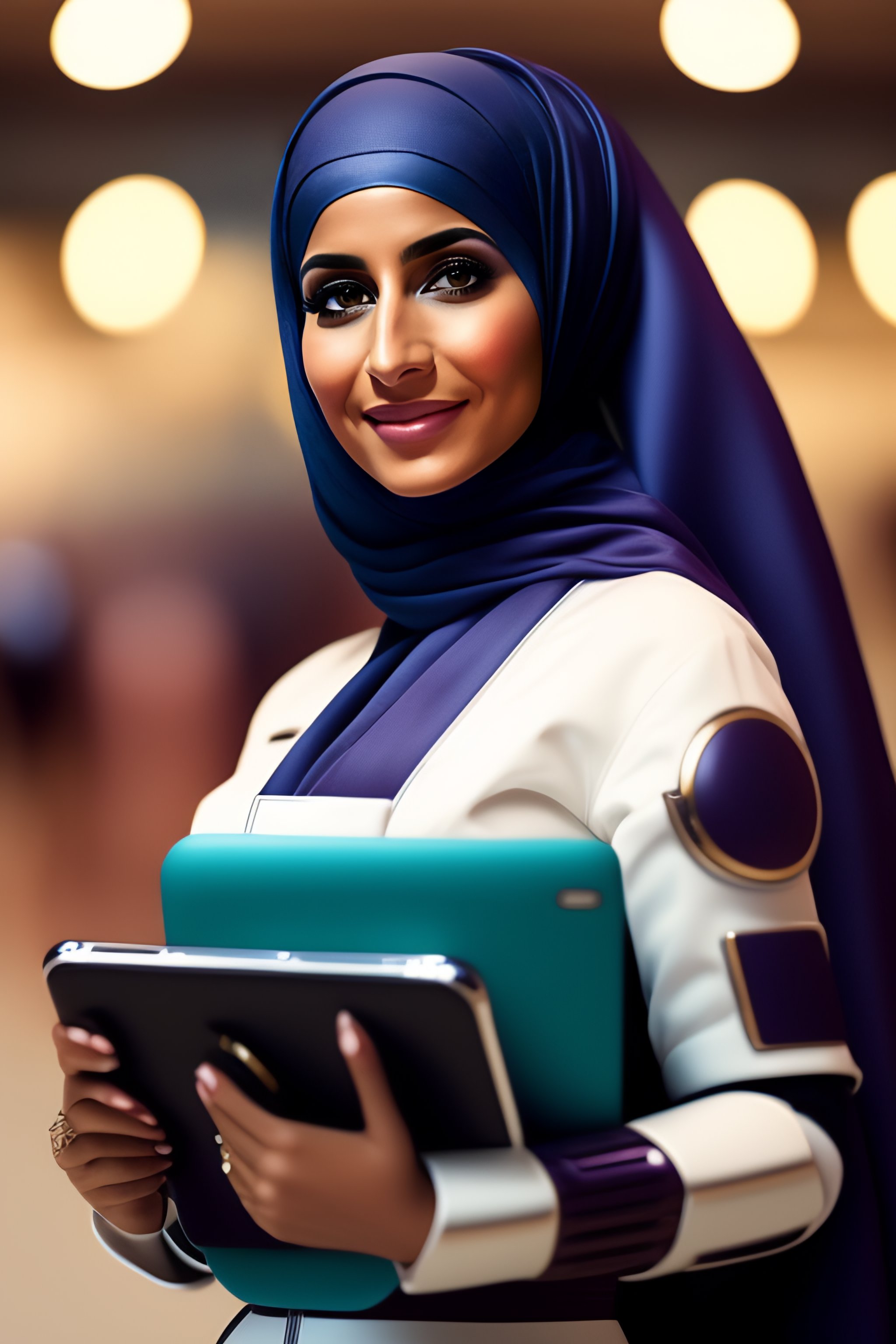 Lexica - Portrait of Saudi woman as a robot holding laptop website hero