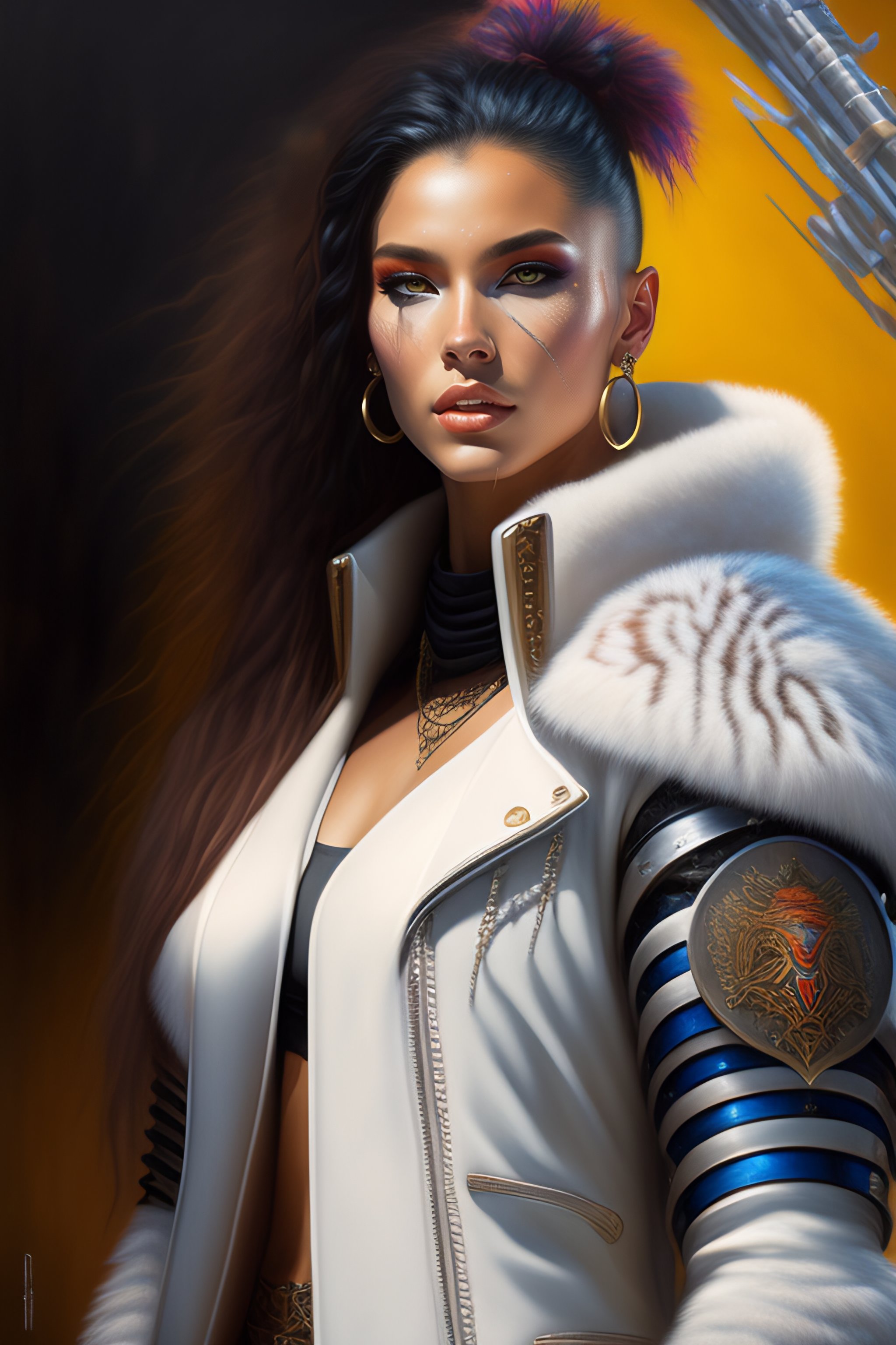 Lexica - Cute cyberpunk warrior white tiger, mad max jacket ...