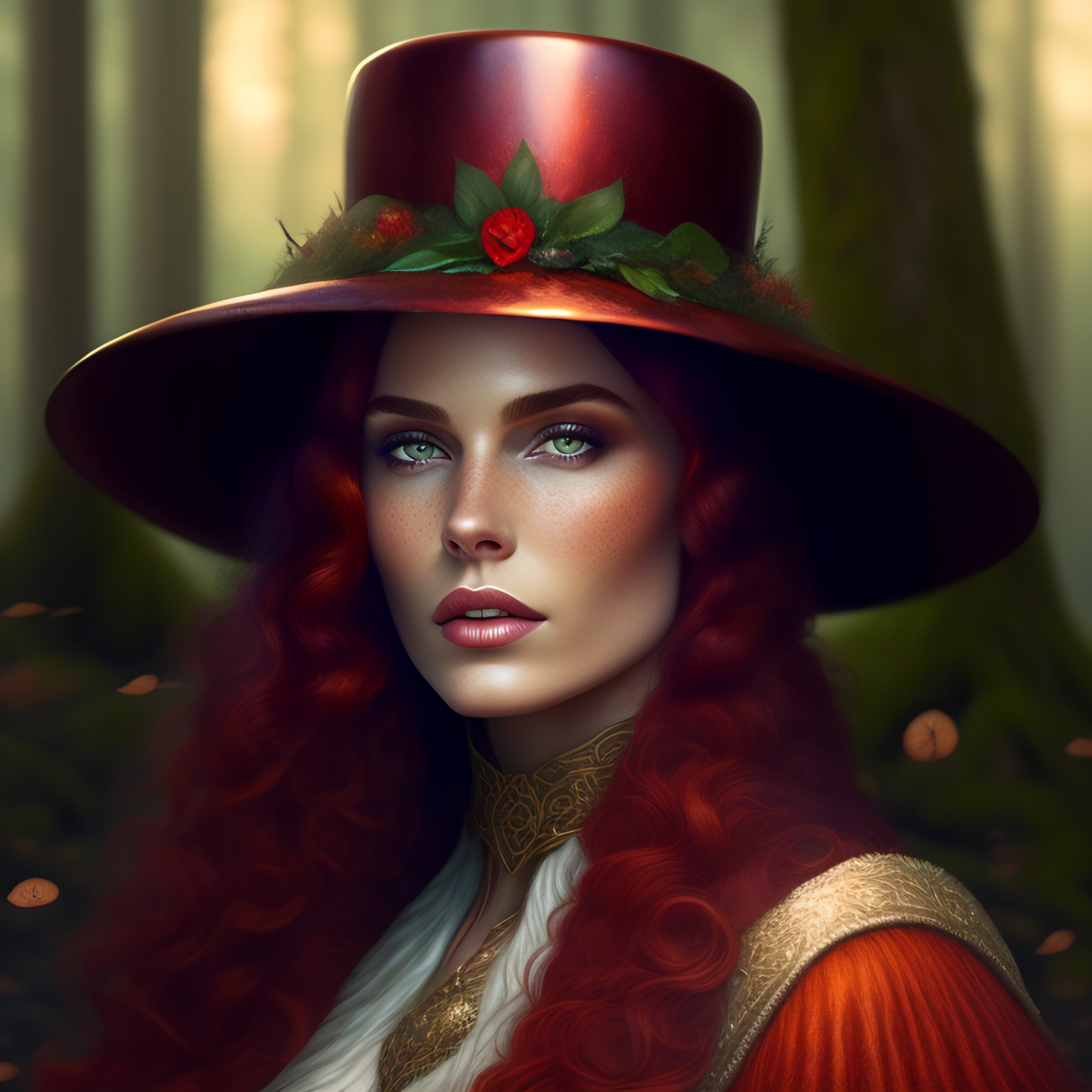 Lexica - Beautiful witch portrait, big red curls, freckles, witch hat ...