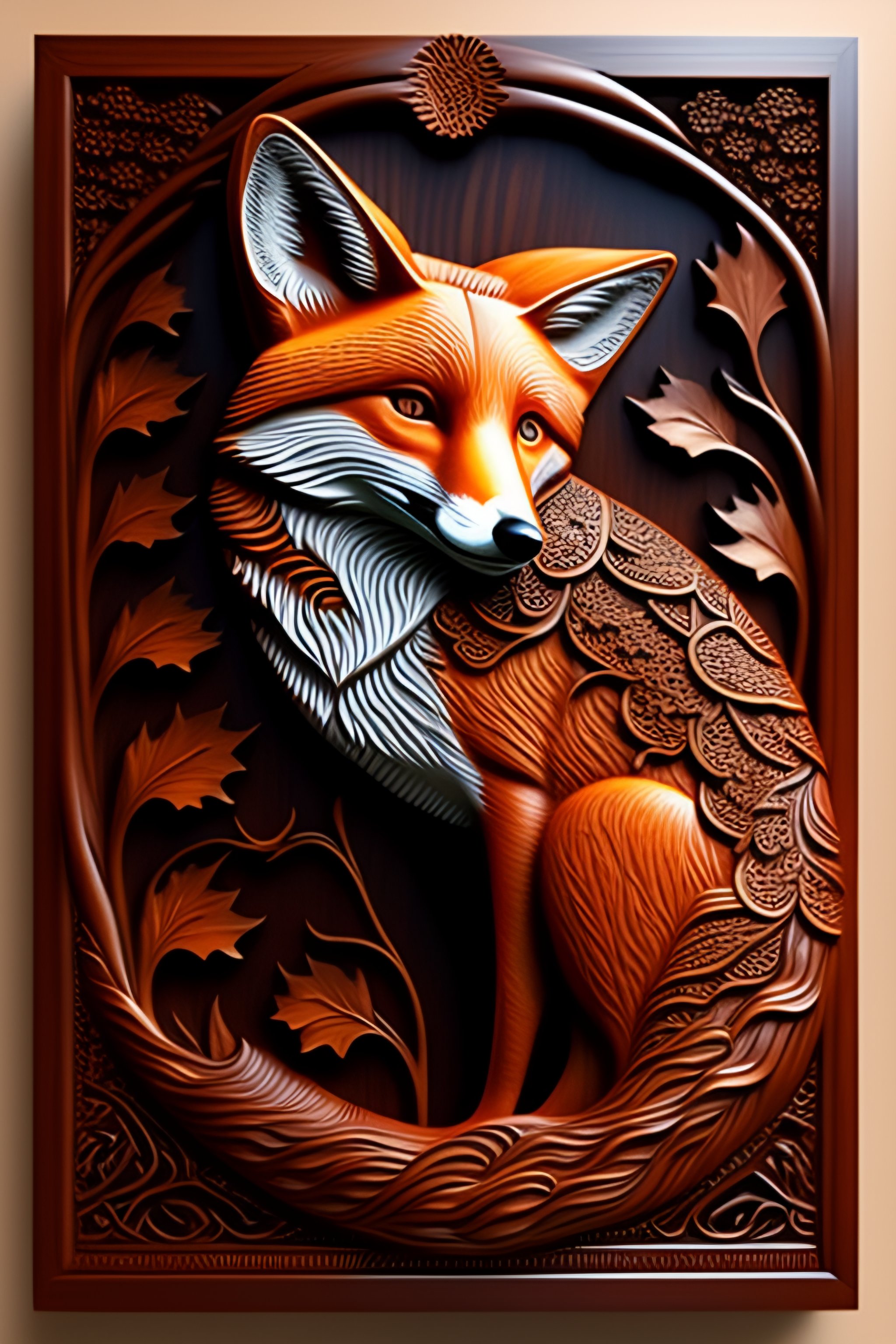 Lexica - Red brown fox, infinite detail, wood carving with intricate ...