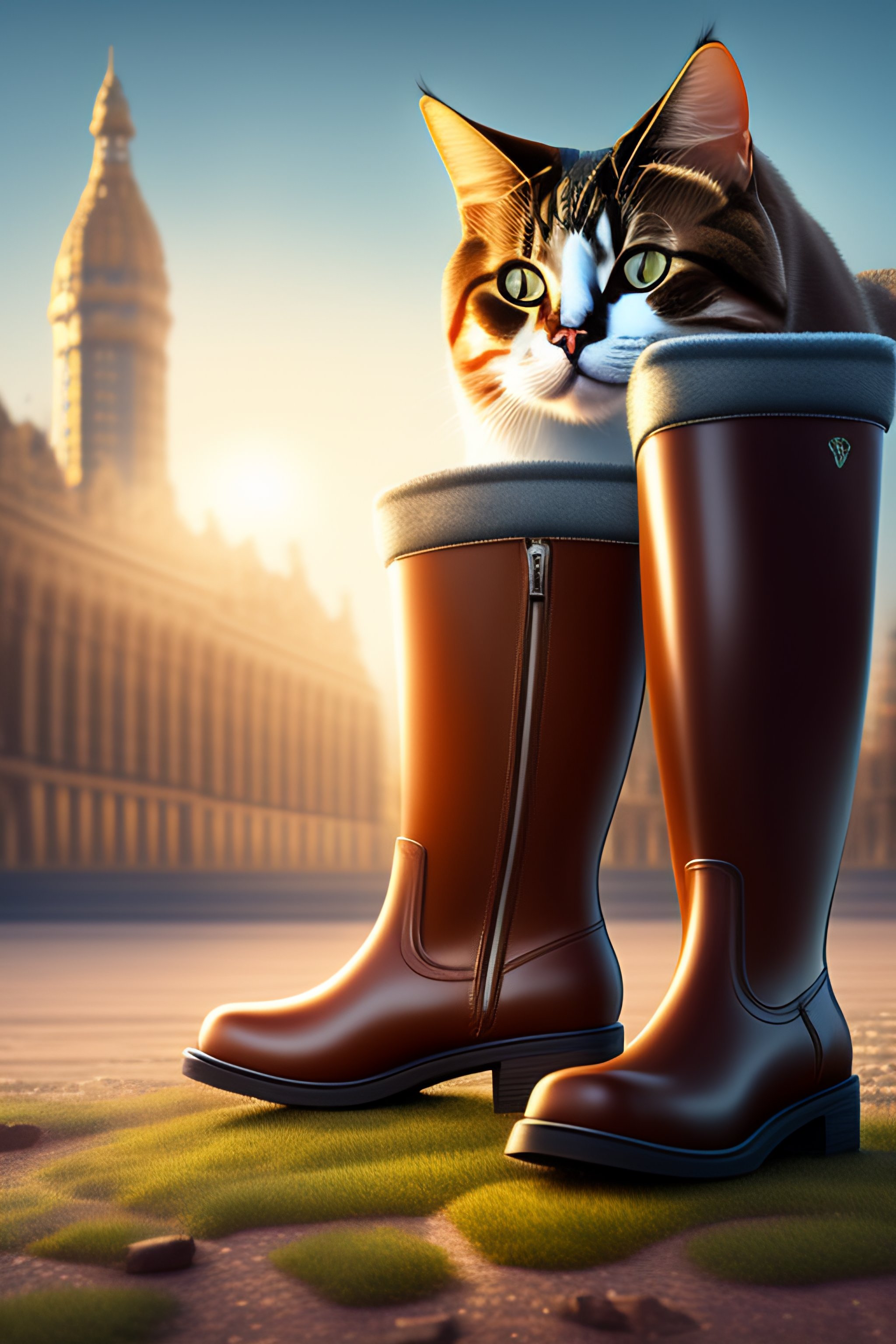 Lexica - Cat in boots, ilustration, 4k, at city.