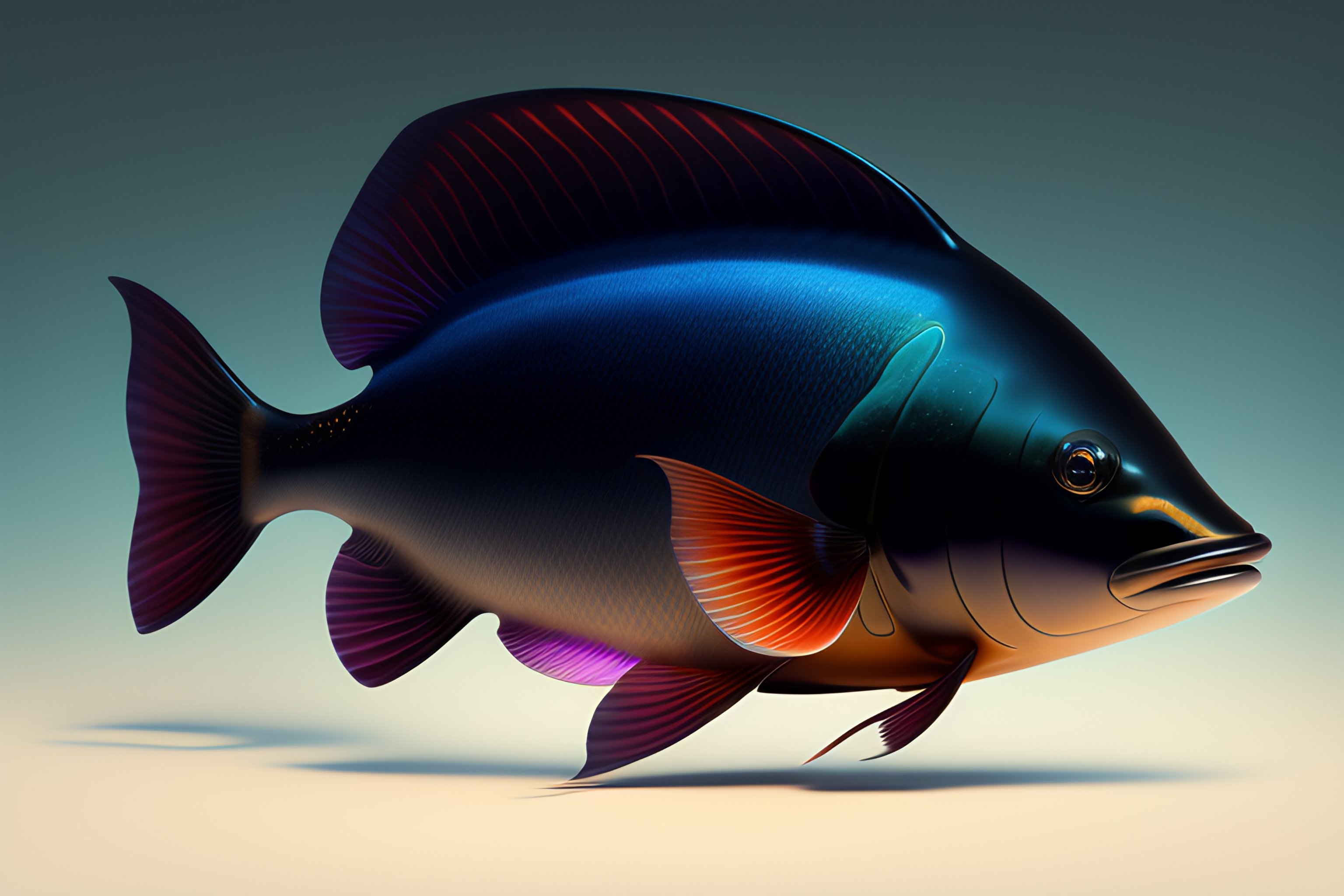 Lexica - Anthropomorphic art of a black fish, side view, art by victo ...