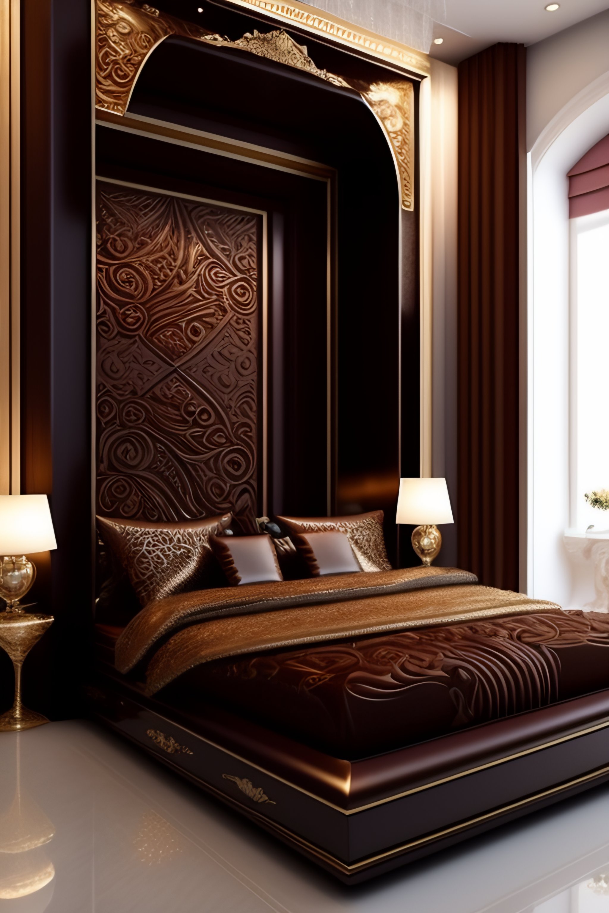 Lexica - An elegant bed made entirely of chocolate, finely engraved