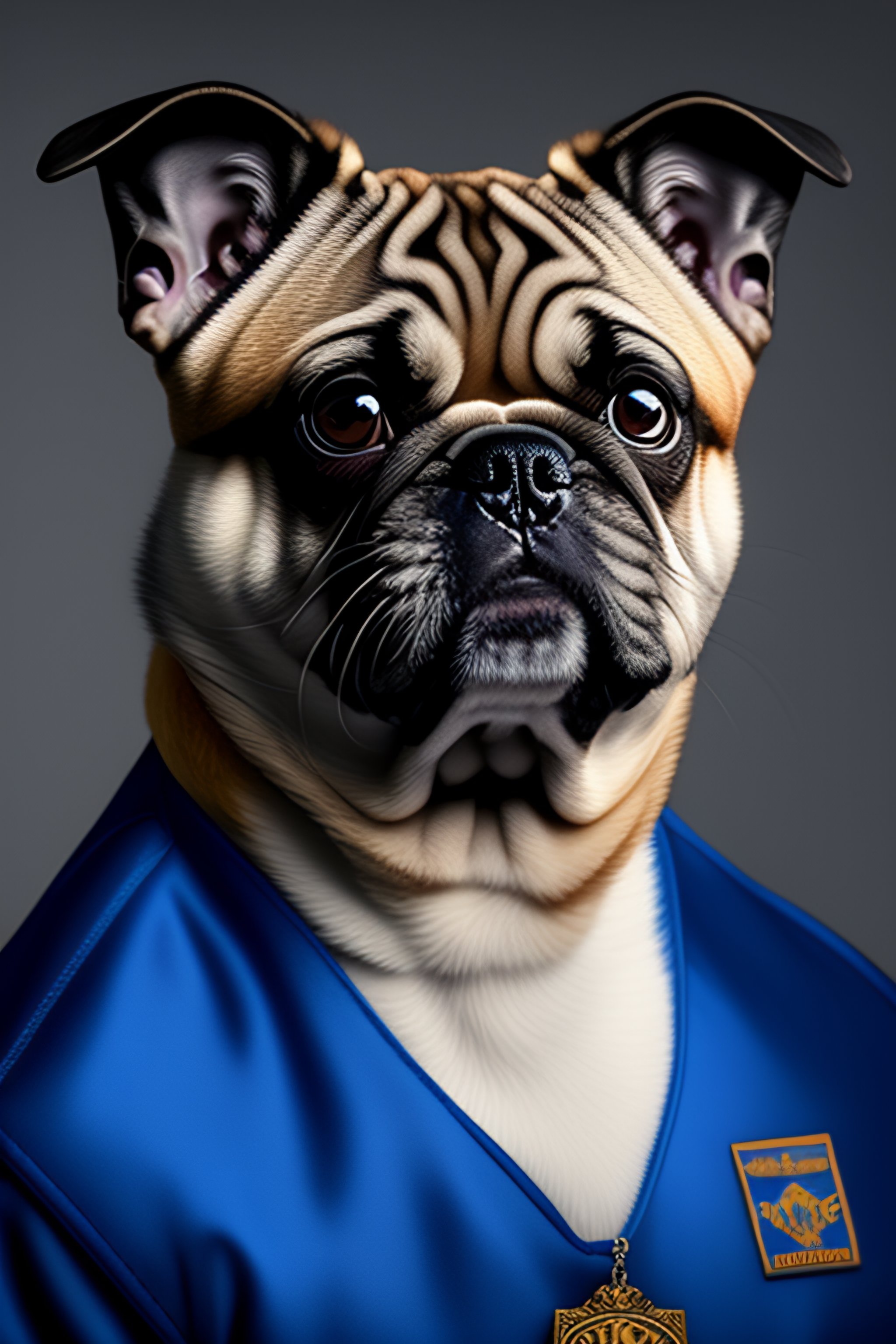 Lexica - Mugshot of a Tabby pugwearing blue prison inmate jumpsuit ...
