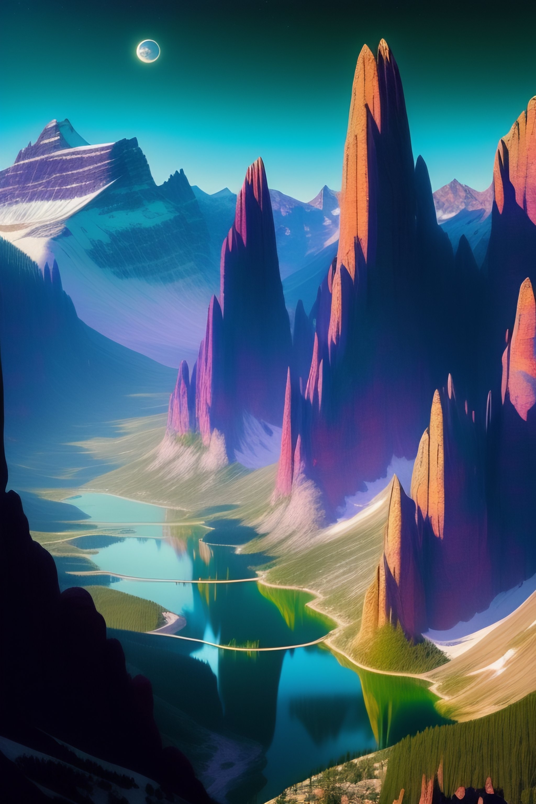 Lexica - Nestled high in the rocky mountains, the green-purple hyper ...