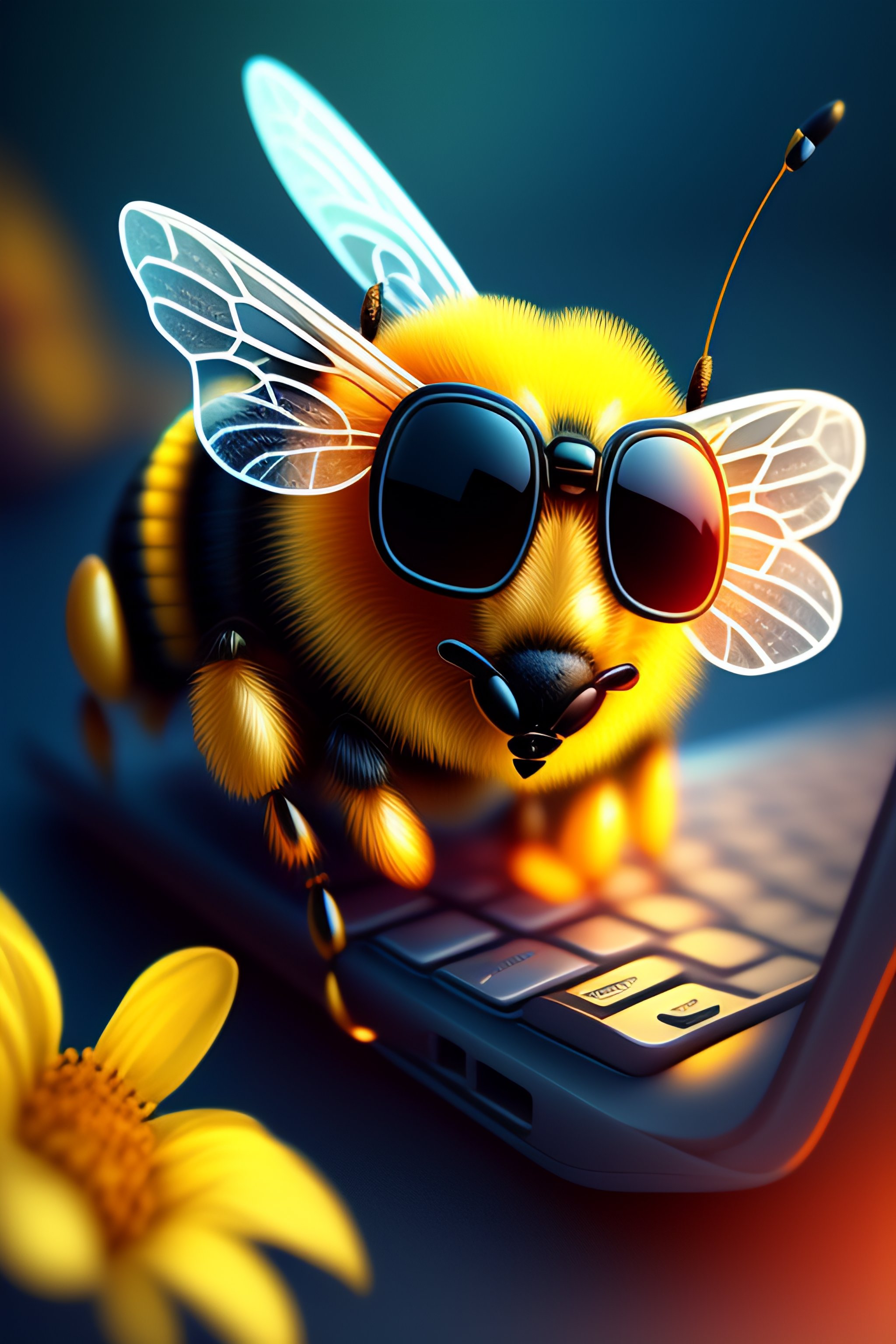 Lexica - Bee with glasses on laptop, trending on artstation, highly ...