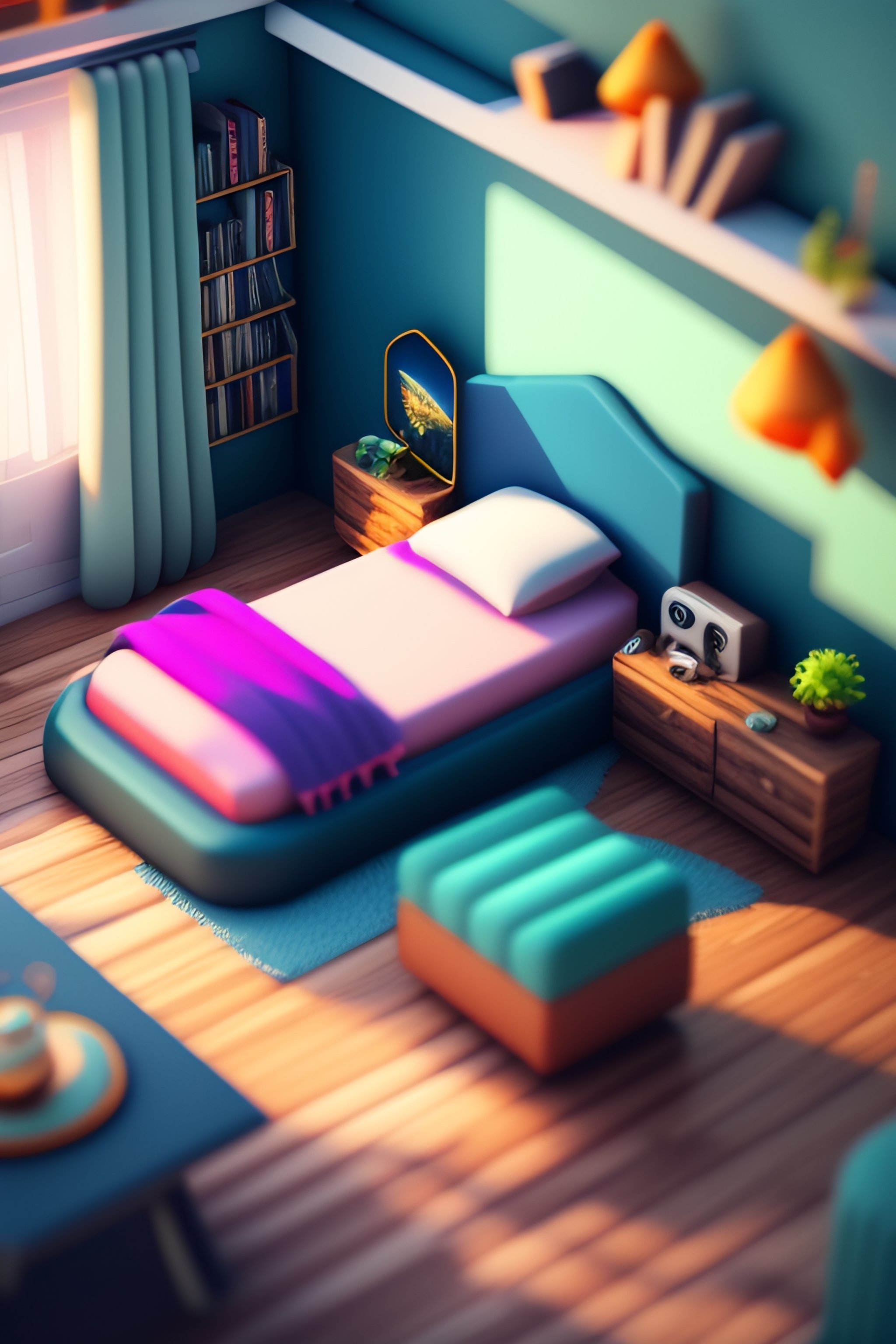 Lexica - Detailed isometric bedroom, video games, very cozy, nostalgia ...