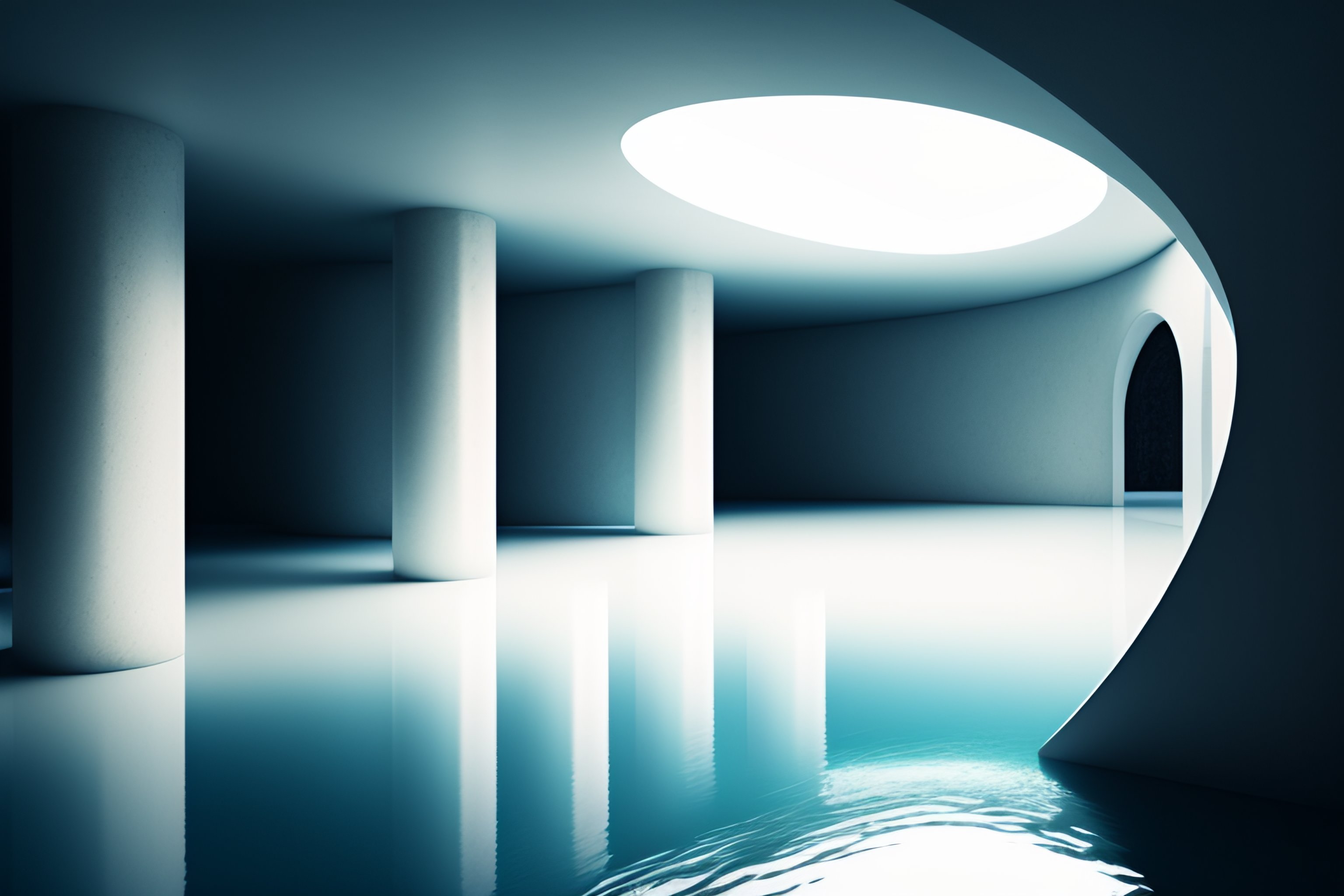 Lexica - An underground pool that leads into a curved hallway, all ...