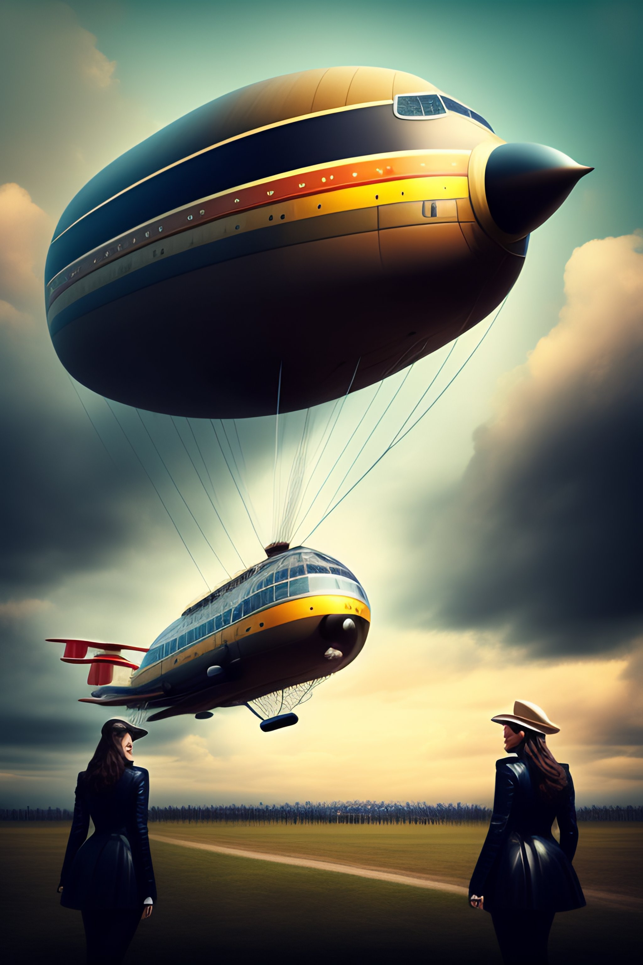 Lexica - Women with wings flying out of airship