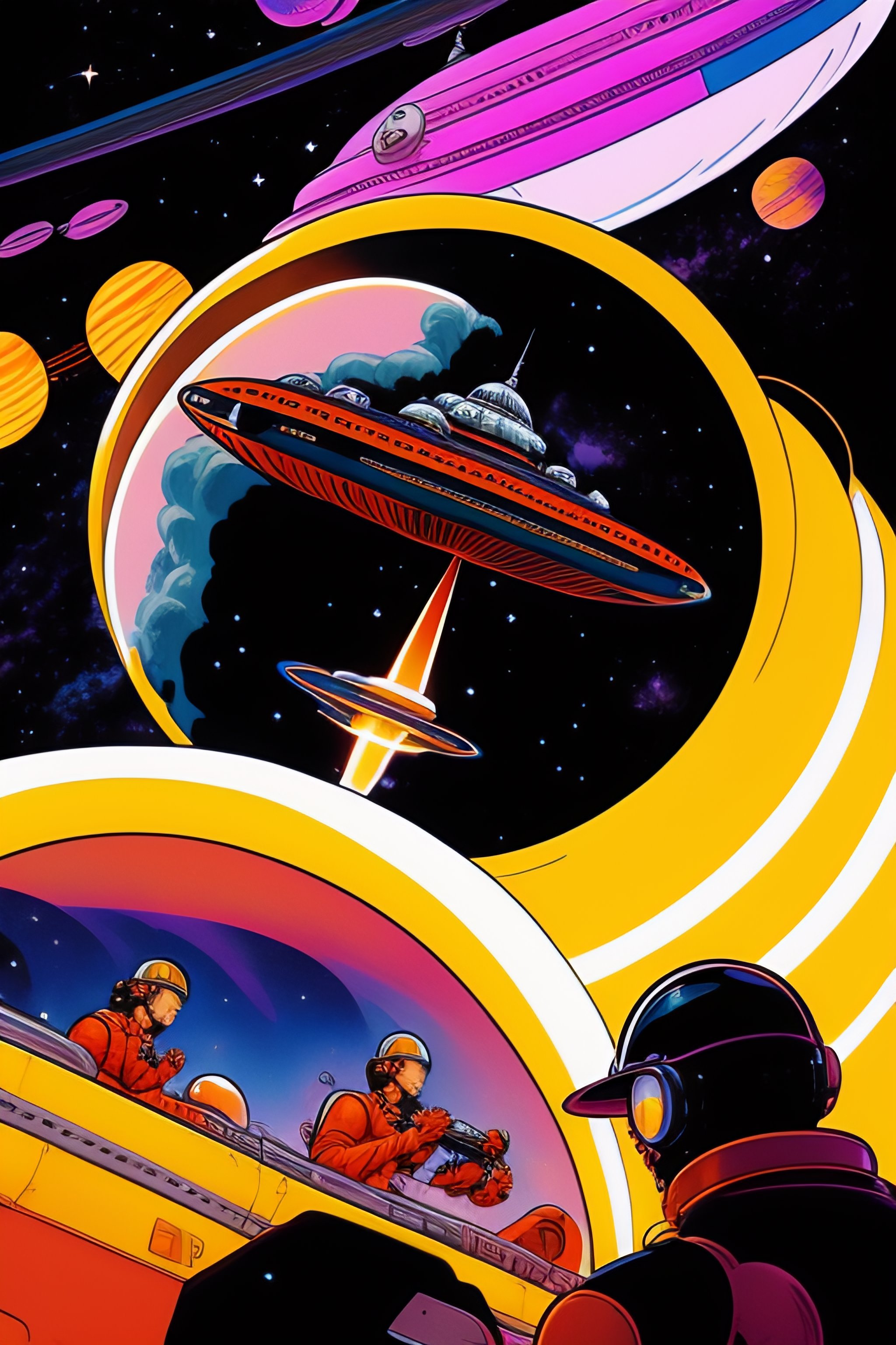 Lexica - Retro space captain giving commands to the crew in spacecraft ...