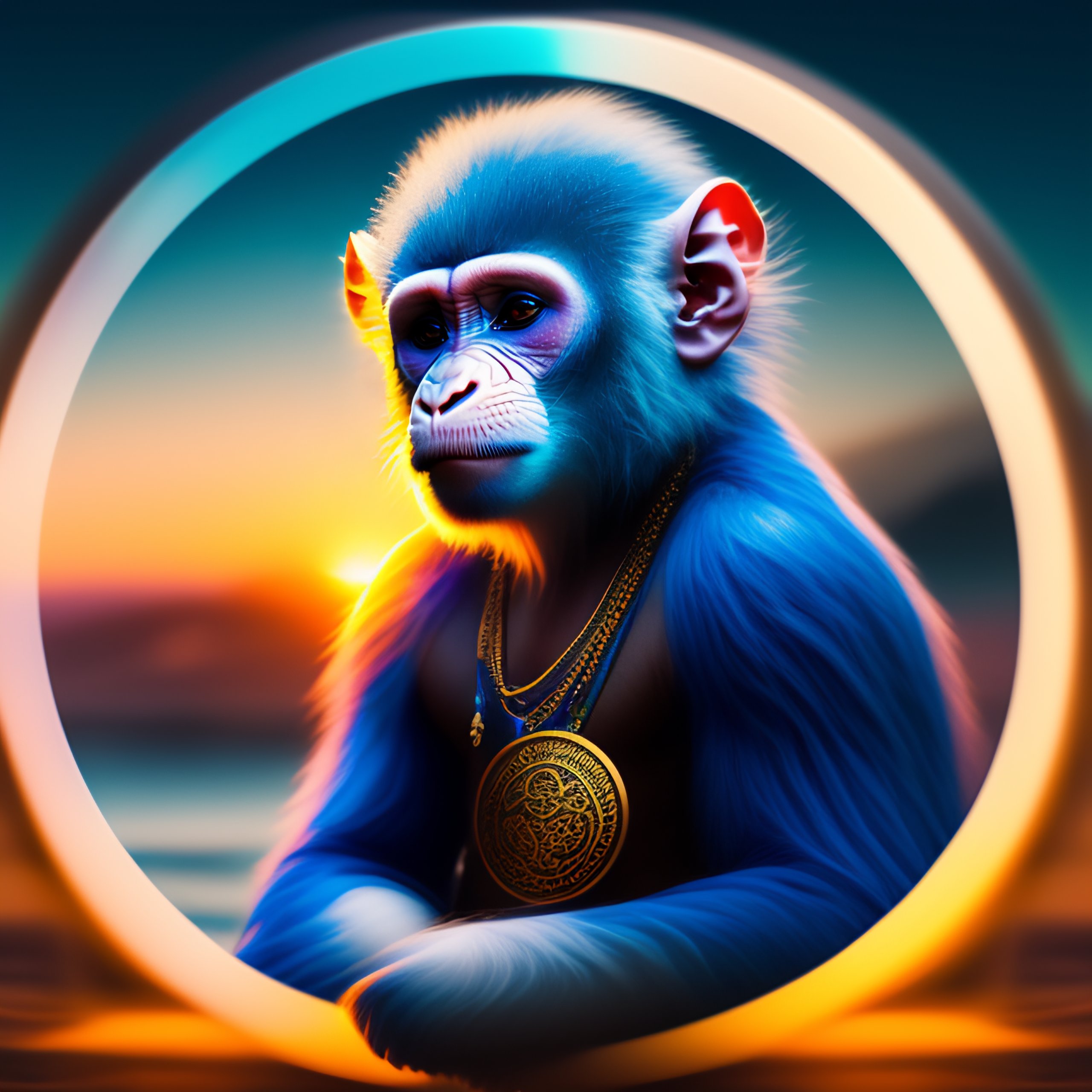 Lexica - Young white monkey with blue skin, facing the wiever, in a ...