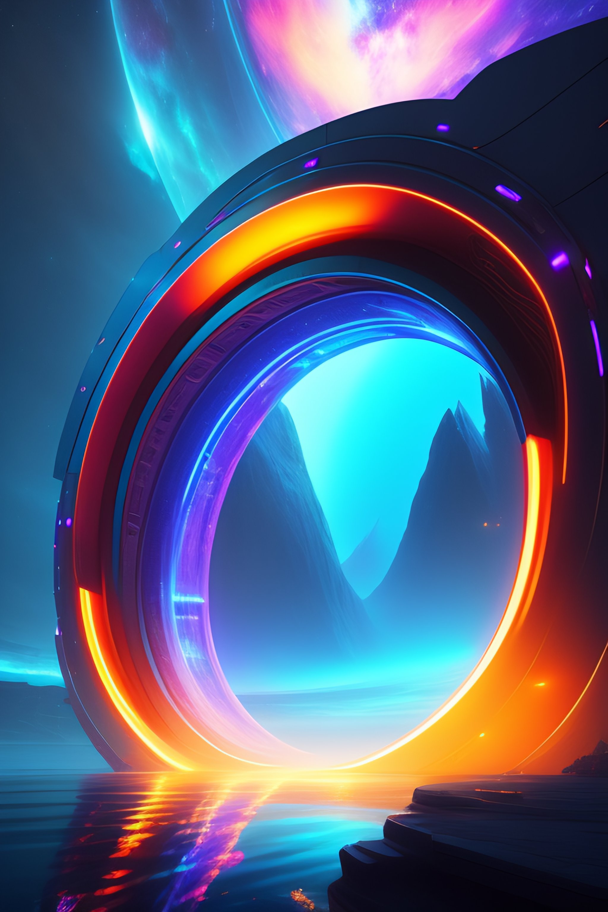 Lexica - Cyberpunk portal round gate, star sky neon portal cosmos ...