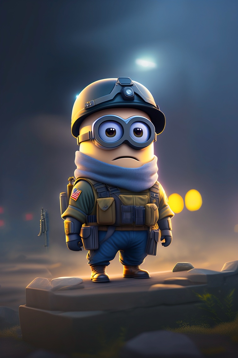 Lexica - A minion at the frontlines in the army at night with his ...