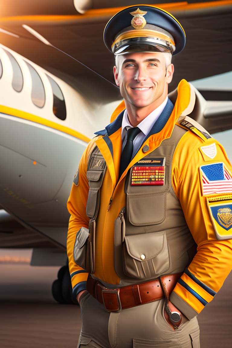 Lexica - Portrait of a pilot with full body at airport, using natural ...
