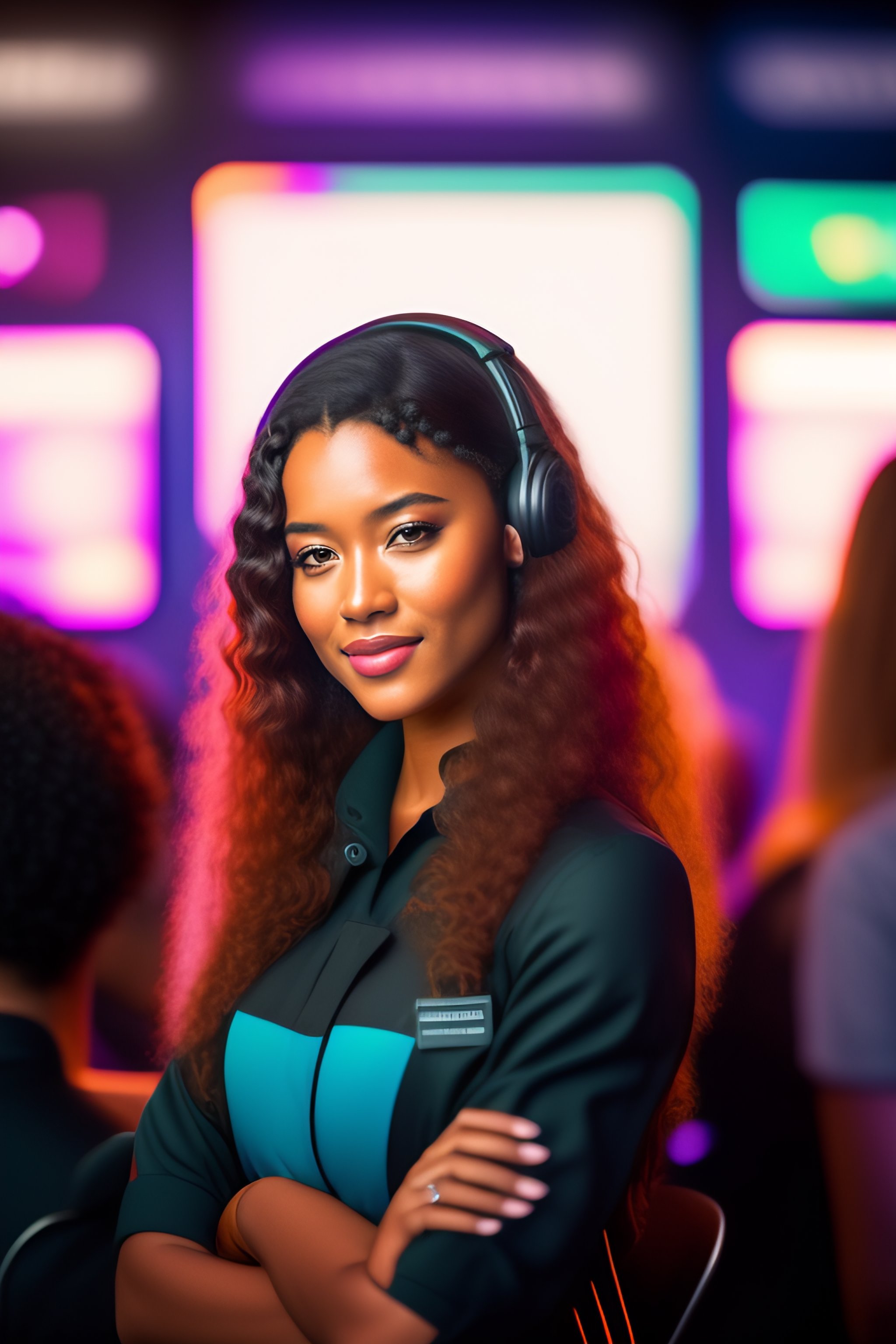 Lexica - Portrait of a young woman tech worker at a tech conference ...