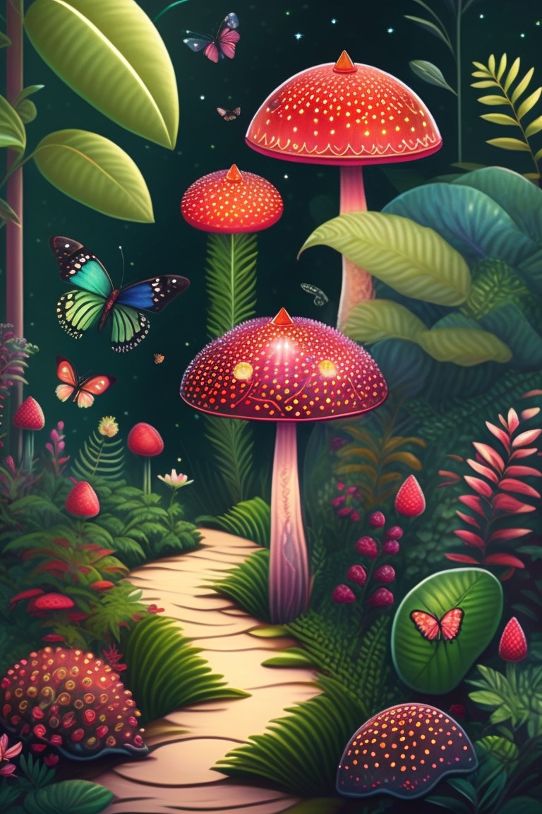 Lexica - Magic trippy strawberry jewel encrusted mushrooms grow through ...