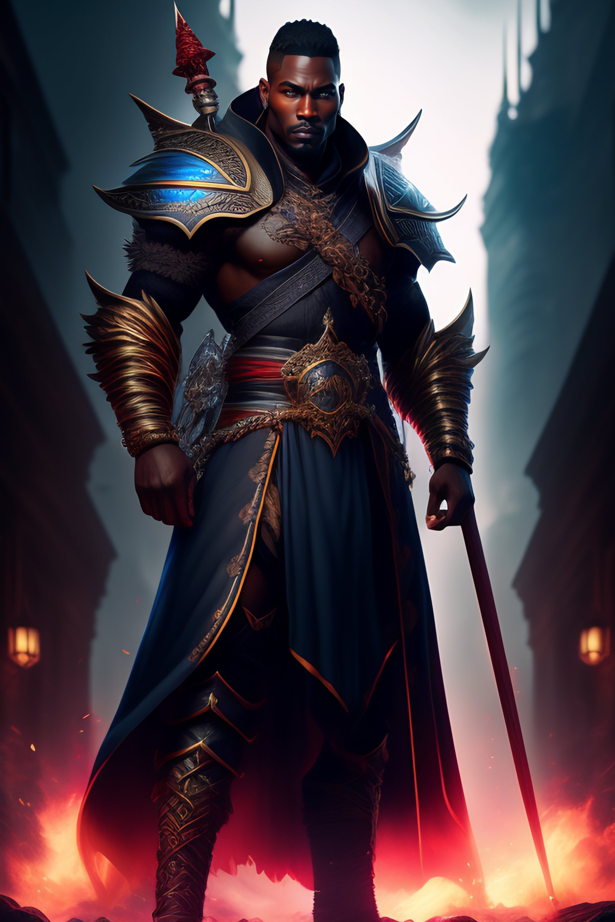 Lexica - Black cityguard, intimidating d & d character holding giant ...