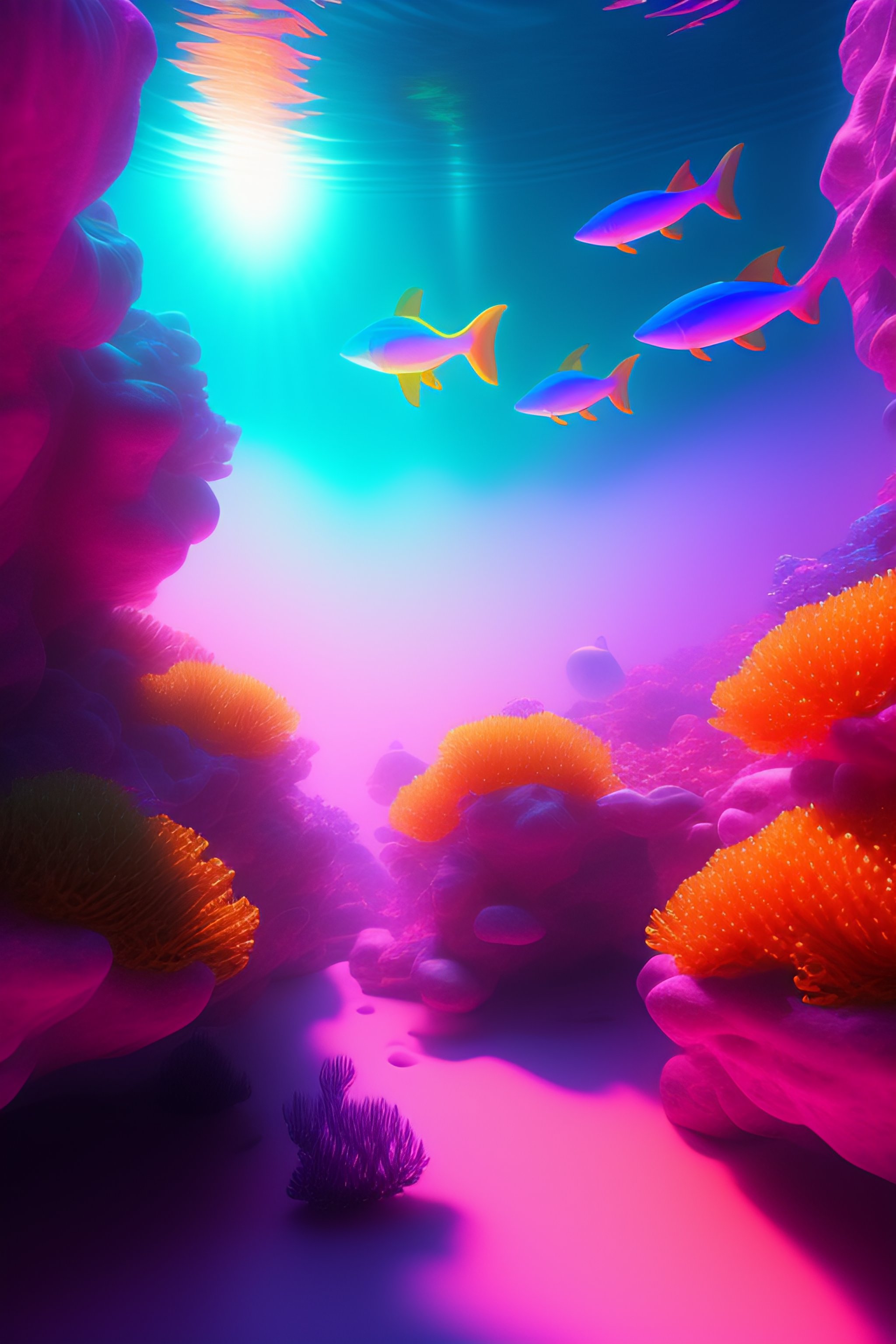 Lexica - Underwater neon coral reef landscape magical realism painting ...