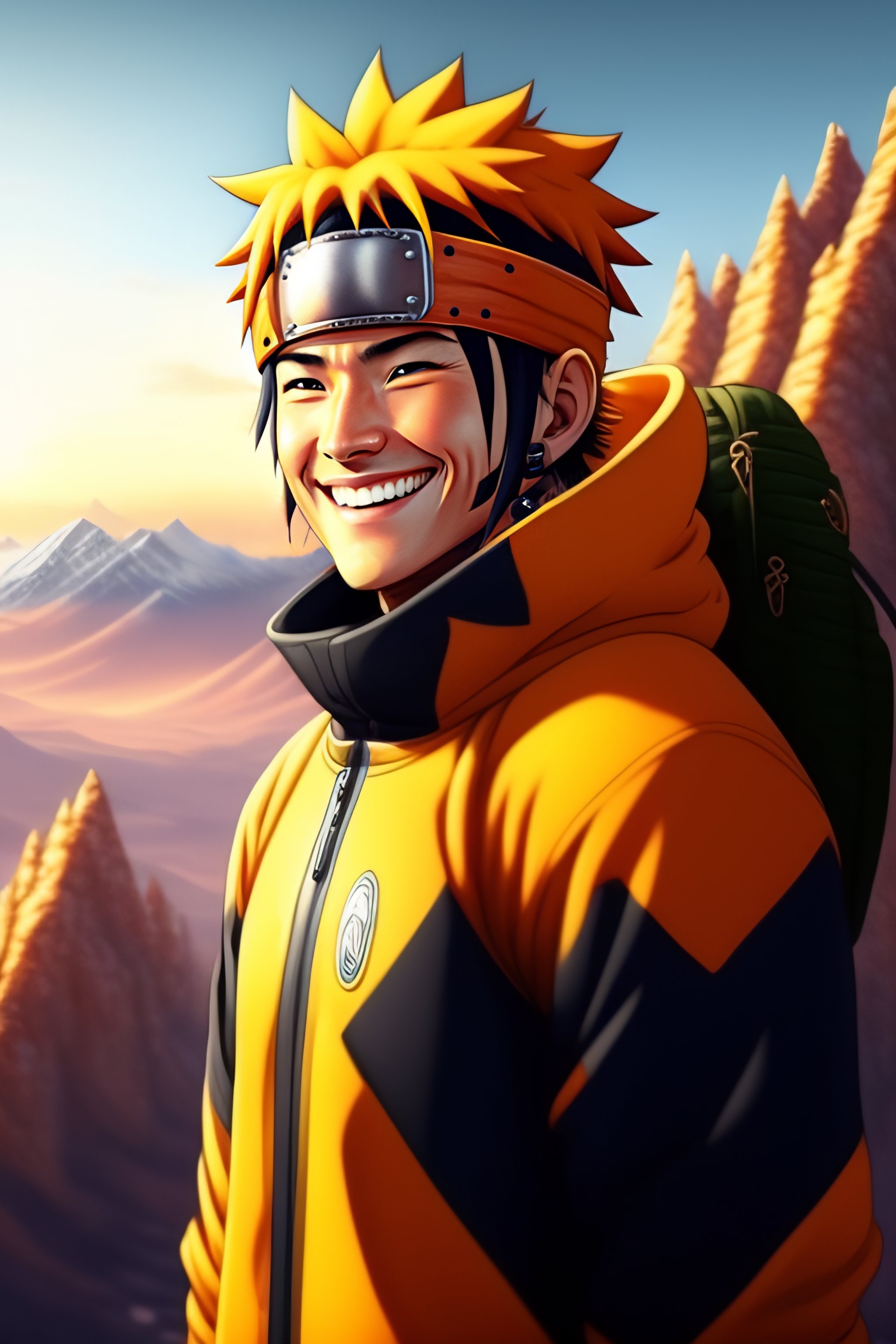 Lexica - Portrait of Naruto smiling on a mountain