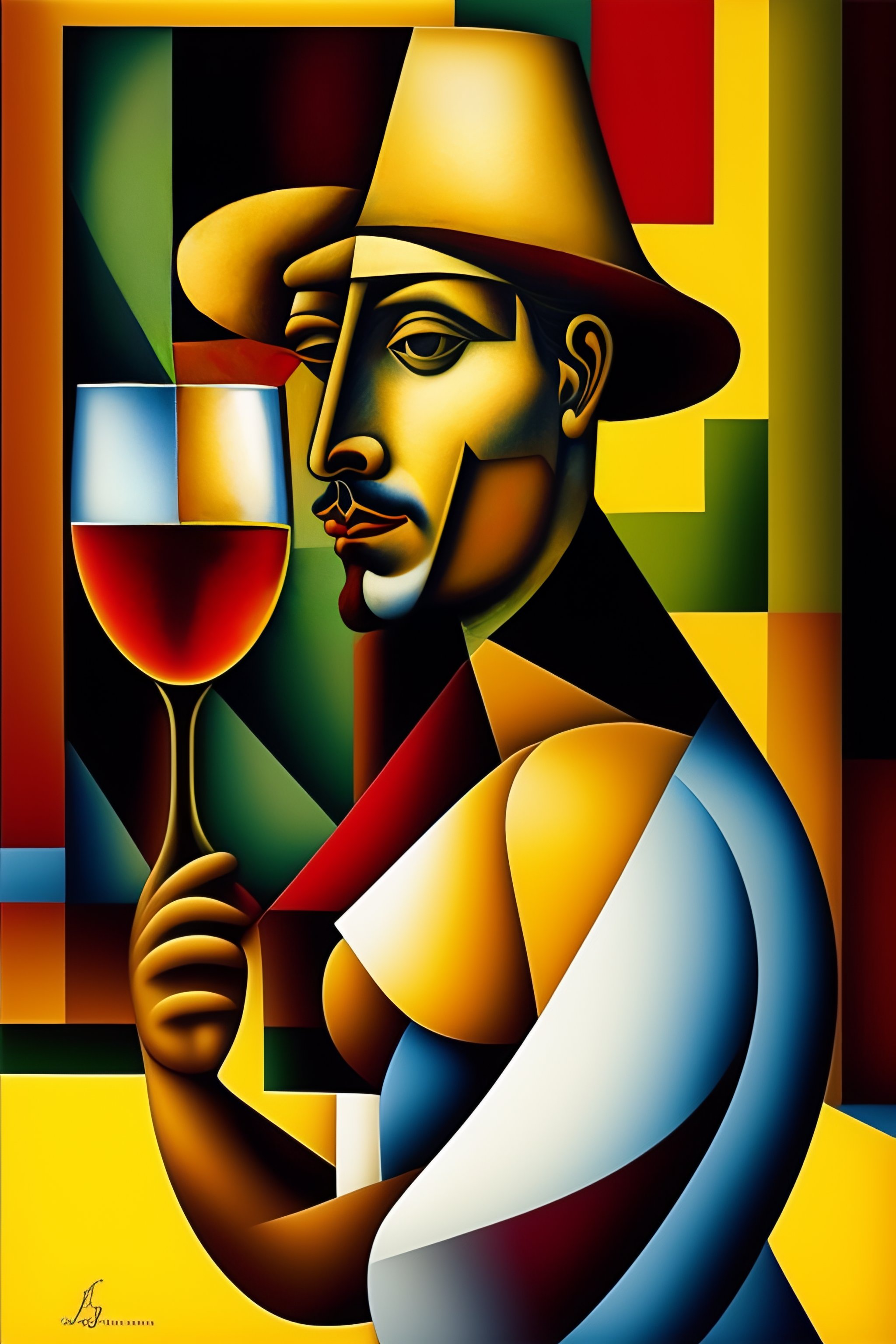 Lexica - A farmer with a brown hat drinking from a huge wine glass by ...