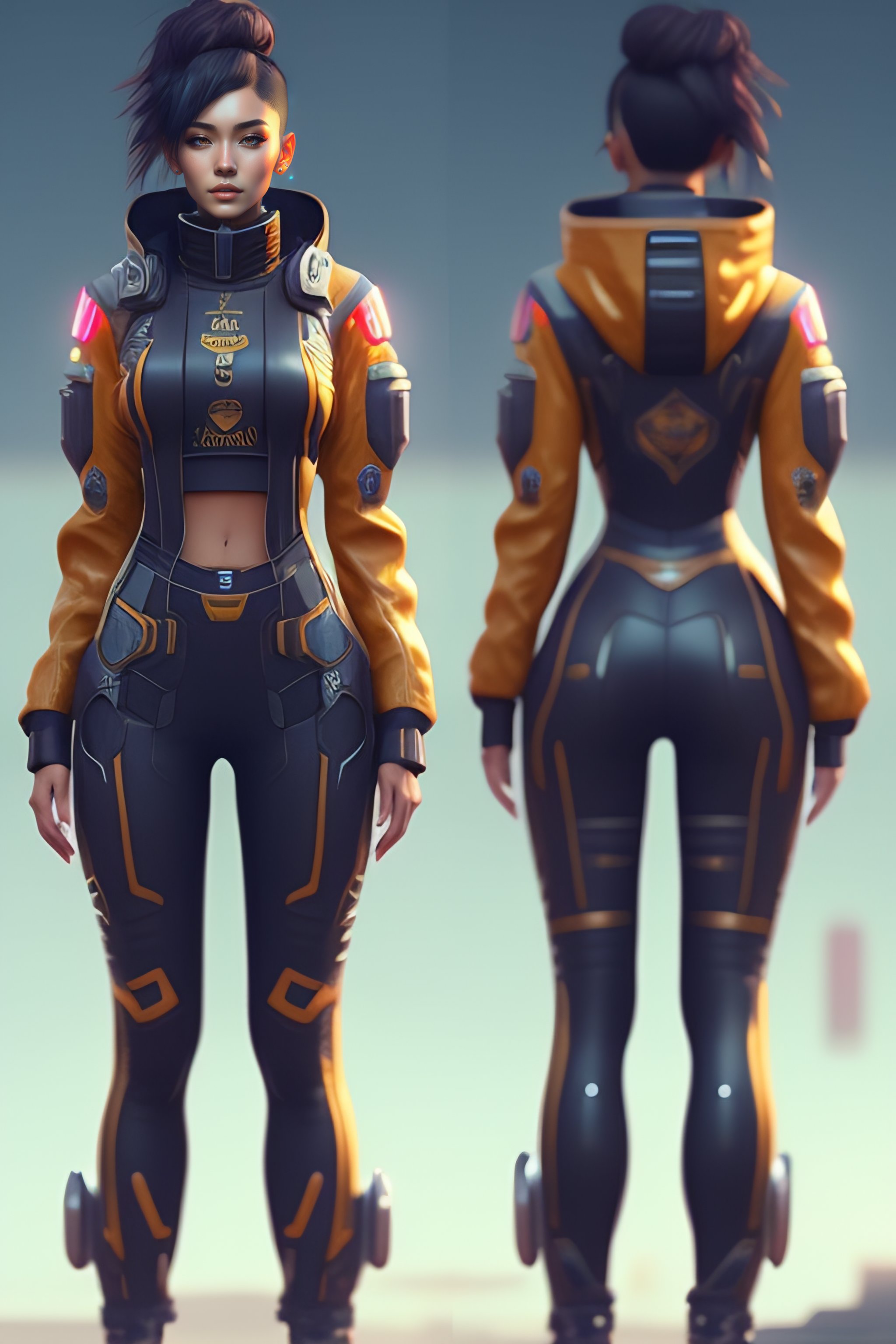 Lexica - Mech Punk ((full body)) clothes with short hair girl, walking ...