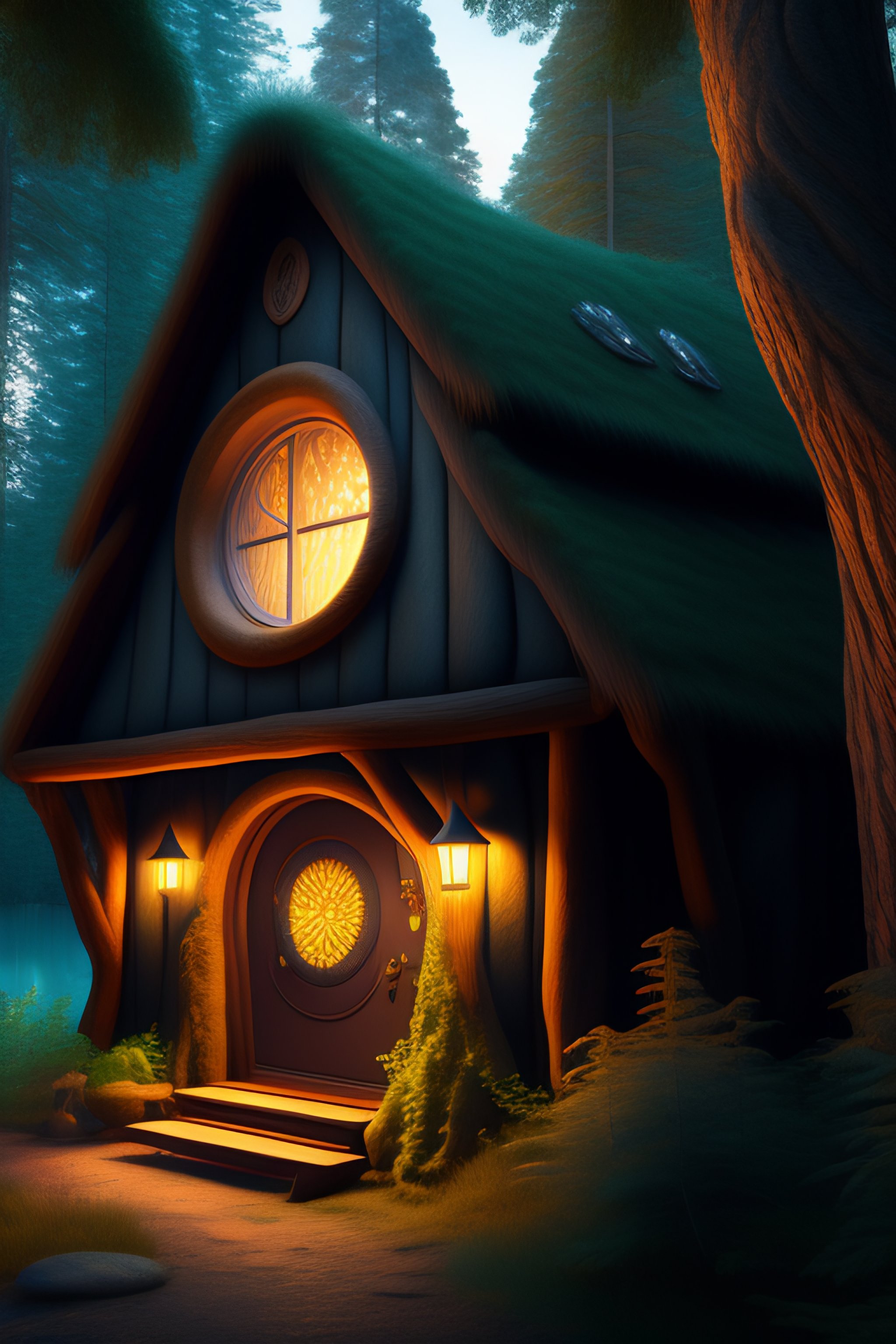 Lexica - Enchated forest, hobbit house, moonlight, magical, fairy ...
