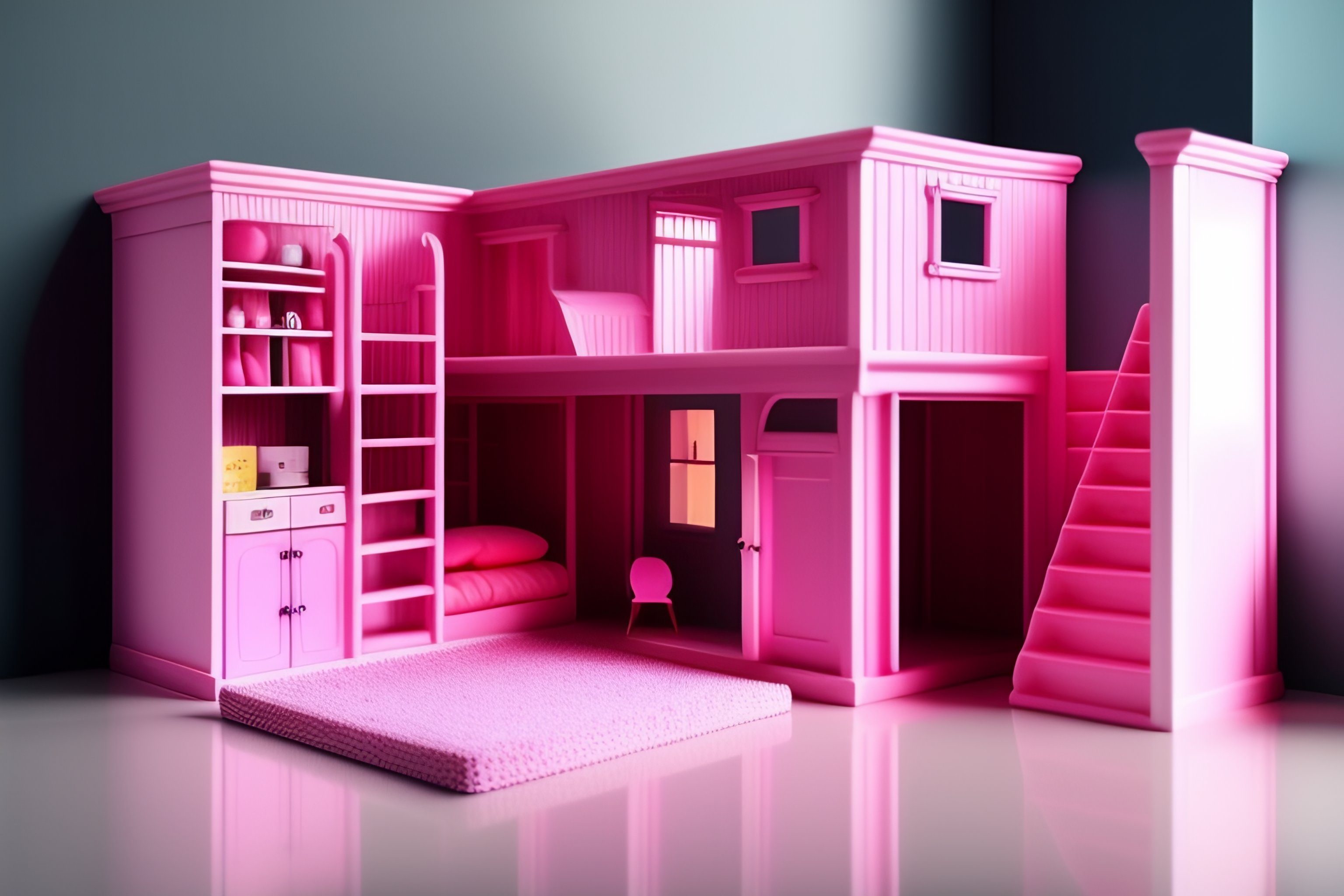 Lexica - 2d perspective hand drawing doll house room of a pink large ...