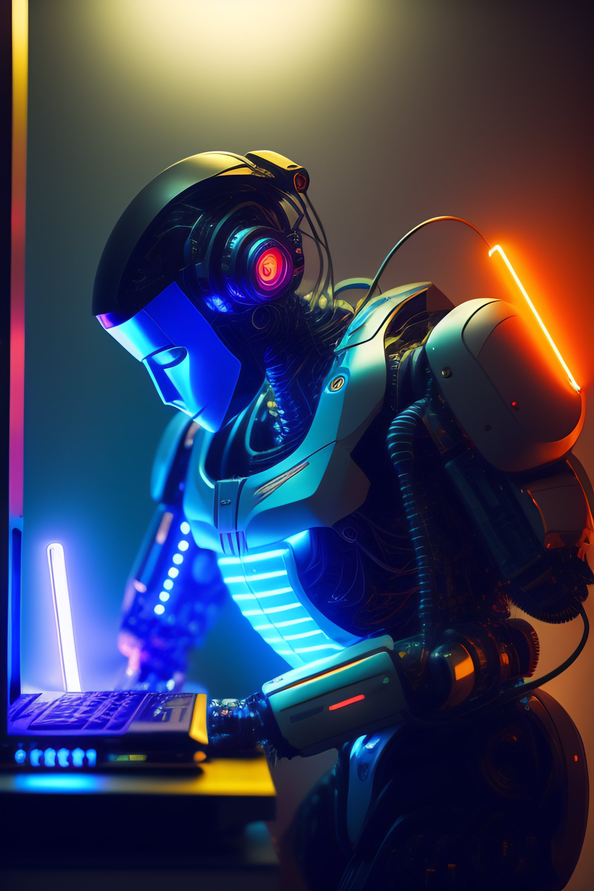 Lexica - Cyborg robot hacking with his computer in a secret room with ...