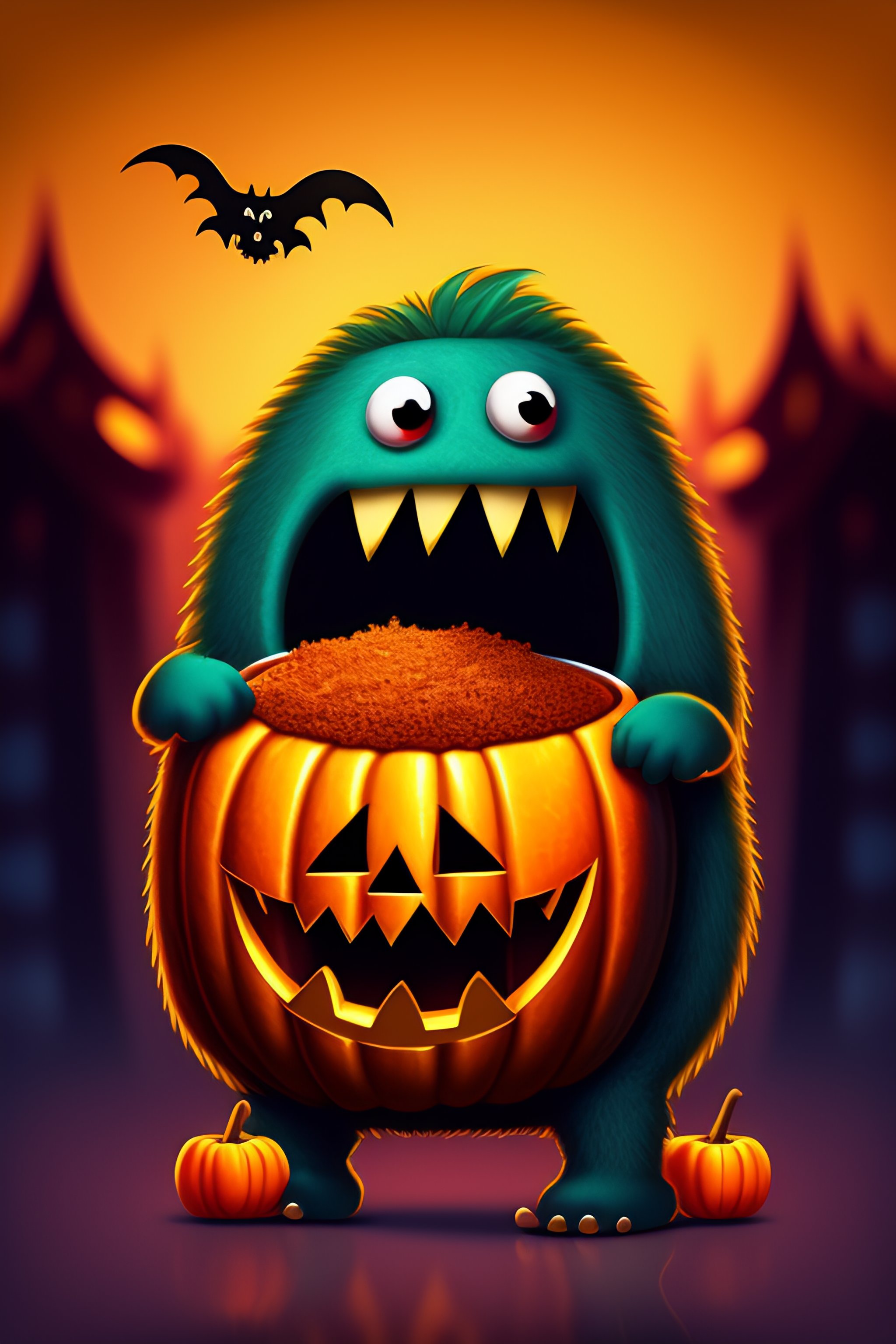 Lexica - Cartoon monster hallowen eating