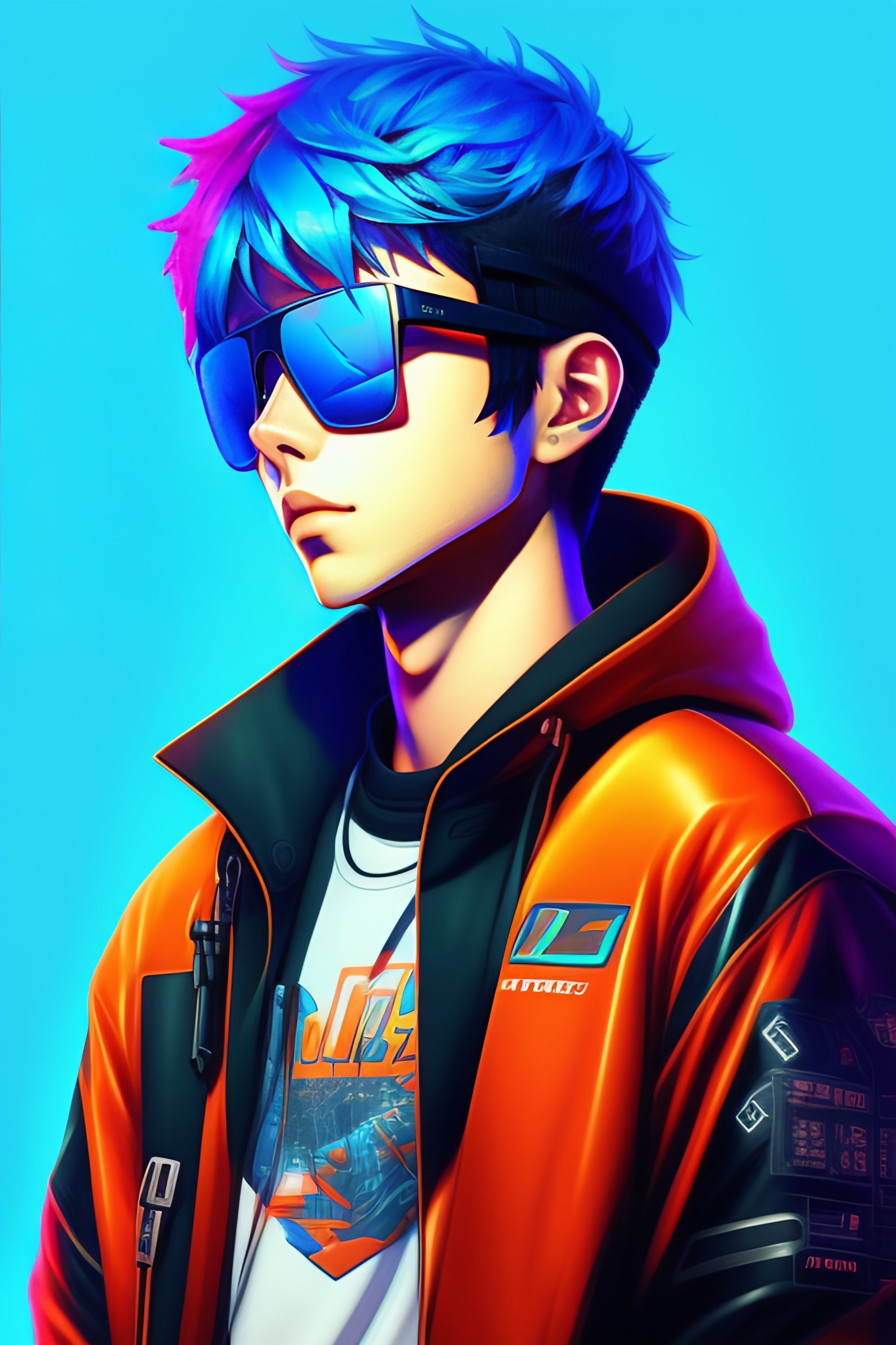 Lexica - Cyber punk gamer boy, ceramic tile, art cartoon style, blue ...