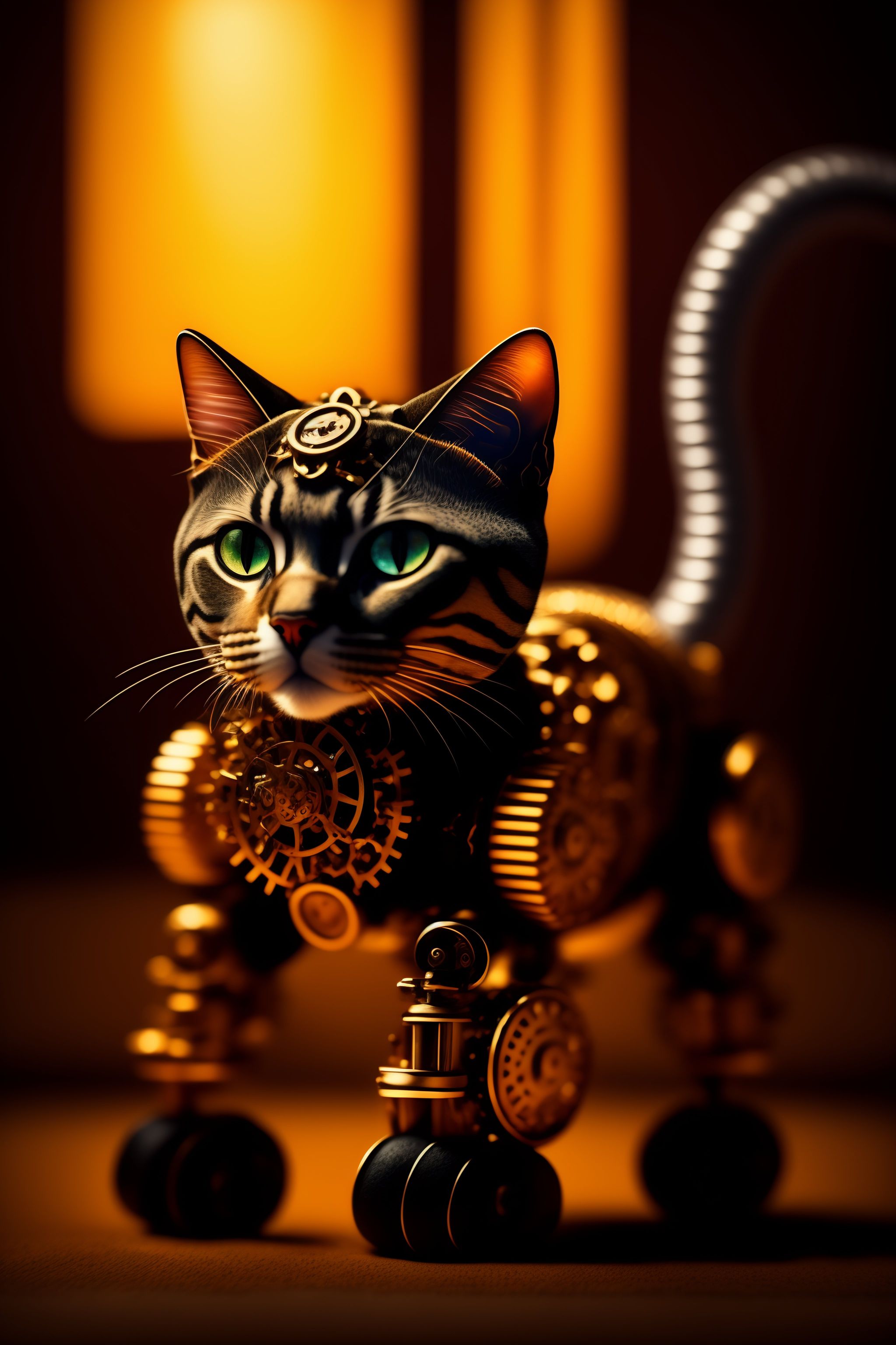 Lexica - Steampunk prototype robot cat made from gears, on a null ...