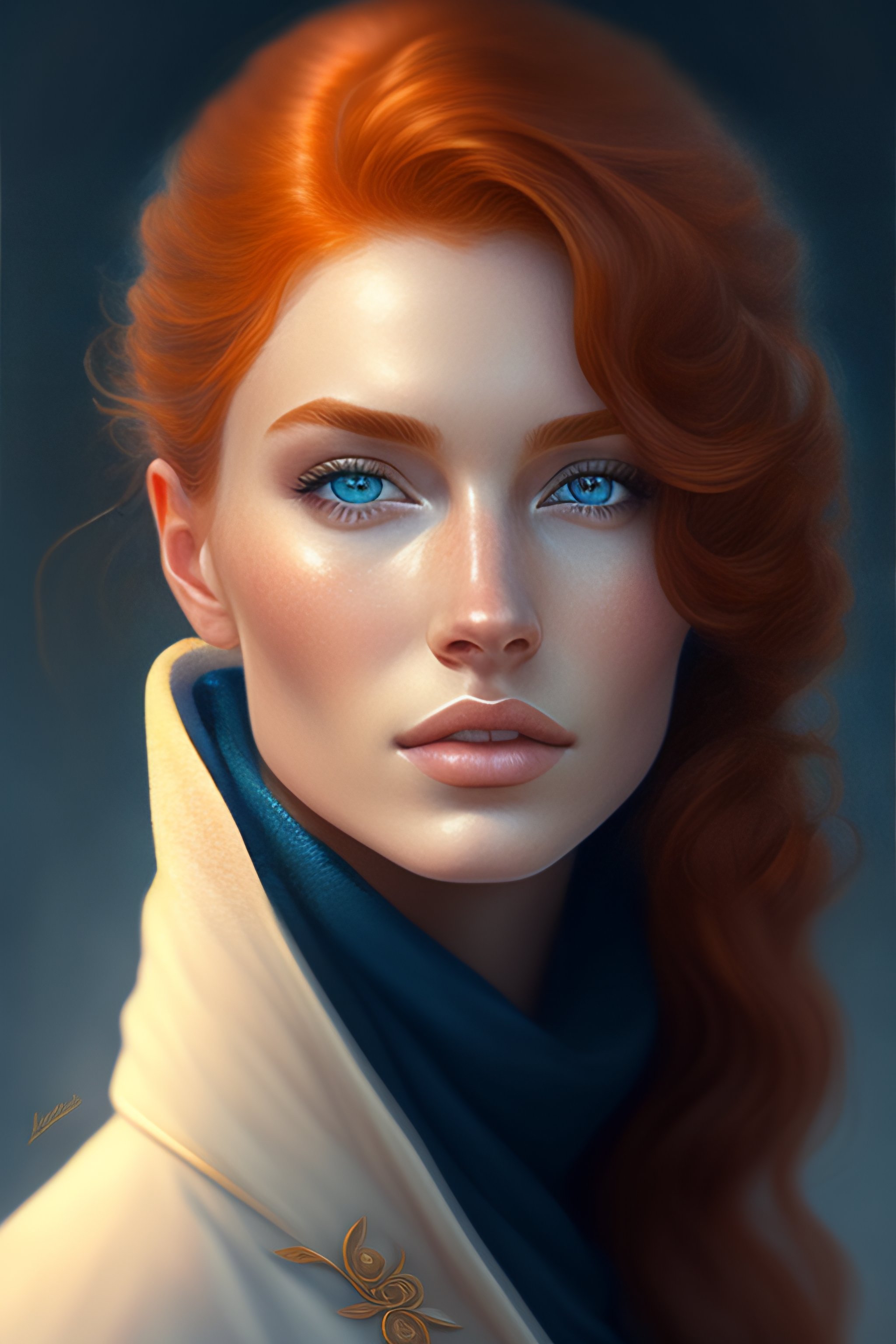Lexica - A highly detailed illustration of ginger haired lady with blue ...