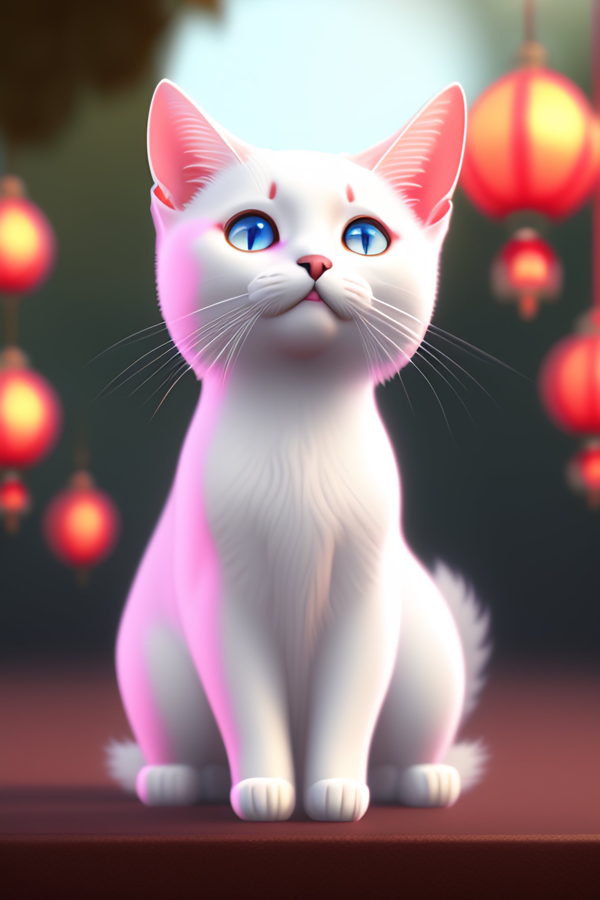 Lexica - Cute chibi white cat, presenting Lunar New Year, 3D, unreal engine