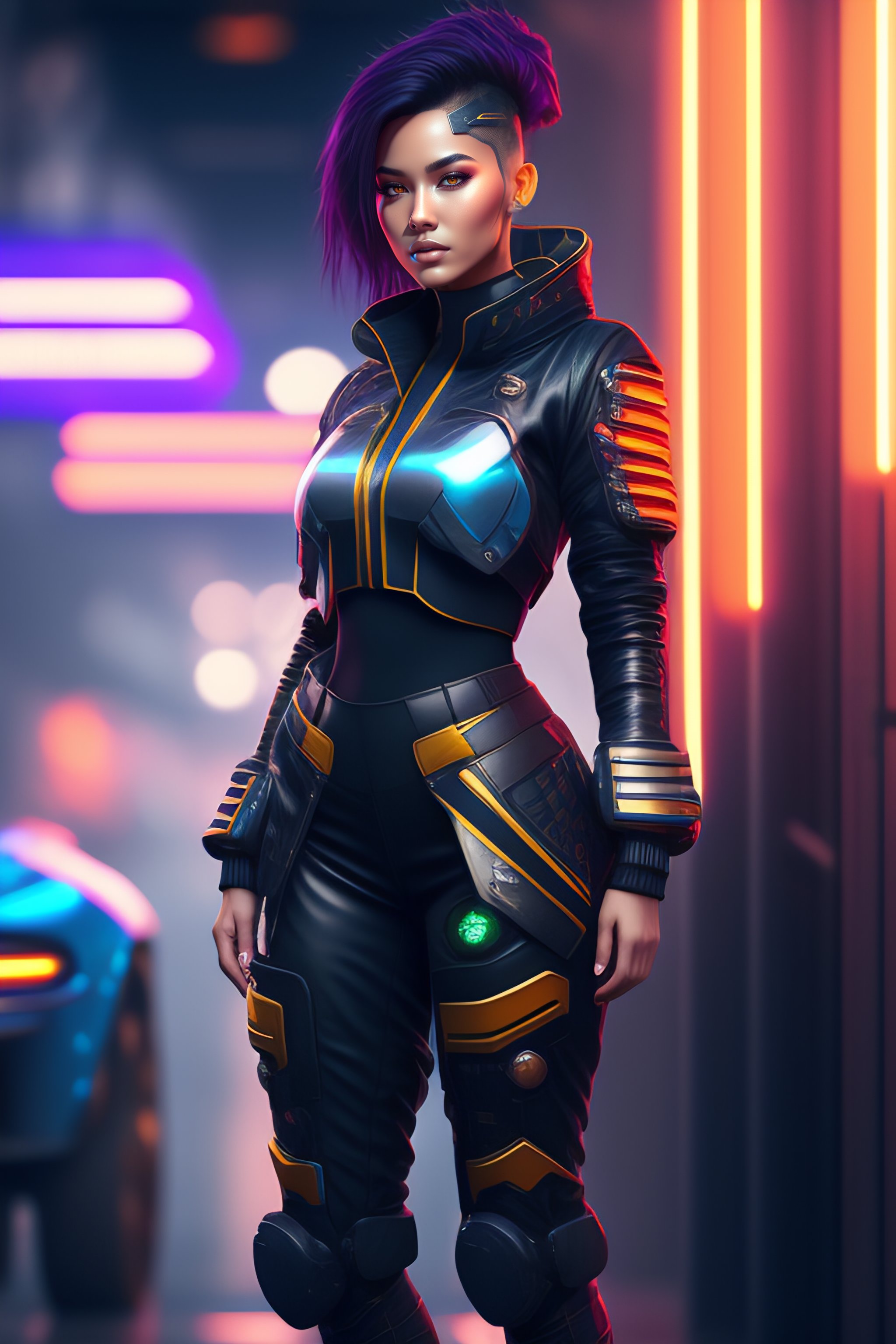 Lexica - Mech Punk clothes with short hair girl, battle status, hyper ...