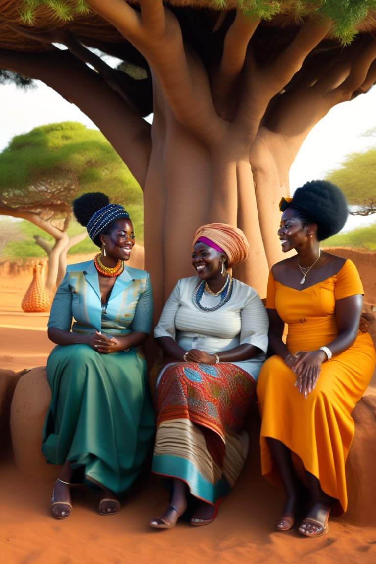 Lexica - Amaka sitting among the women, the baobab tree towering above ...